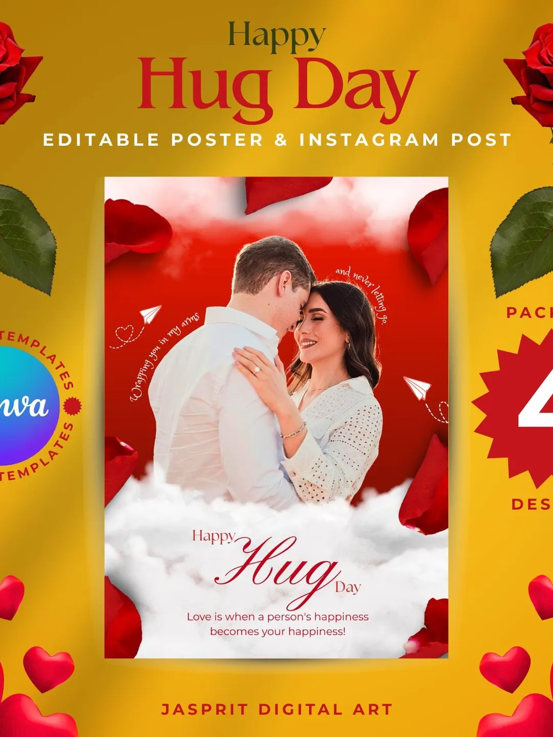 Happy Hug Day Photo Card, Romantic Valentine's Template Digital ...