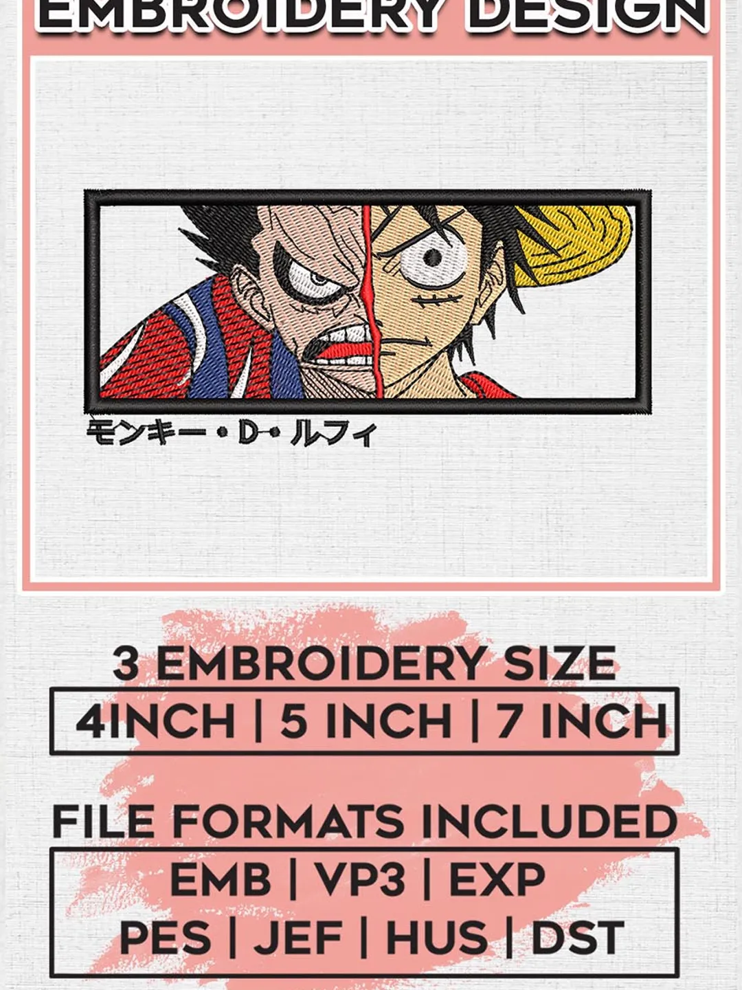 Monkey D Luffy Embroidery Design File / One Piece Anime Embroidery ...