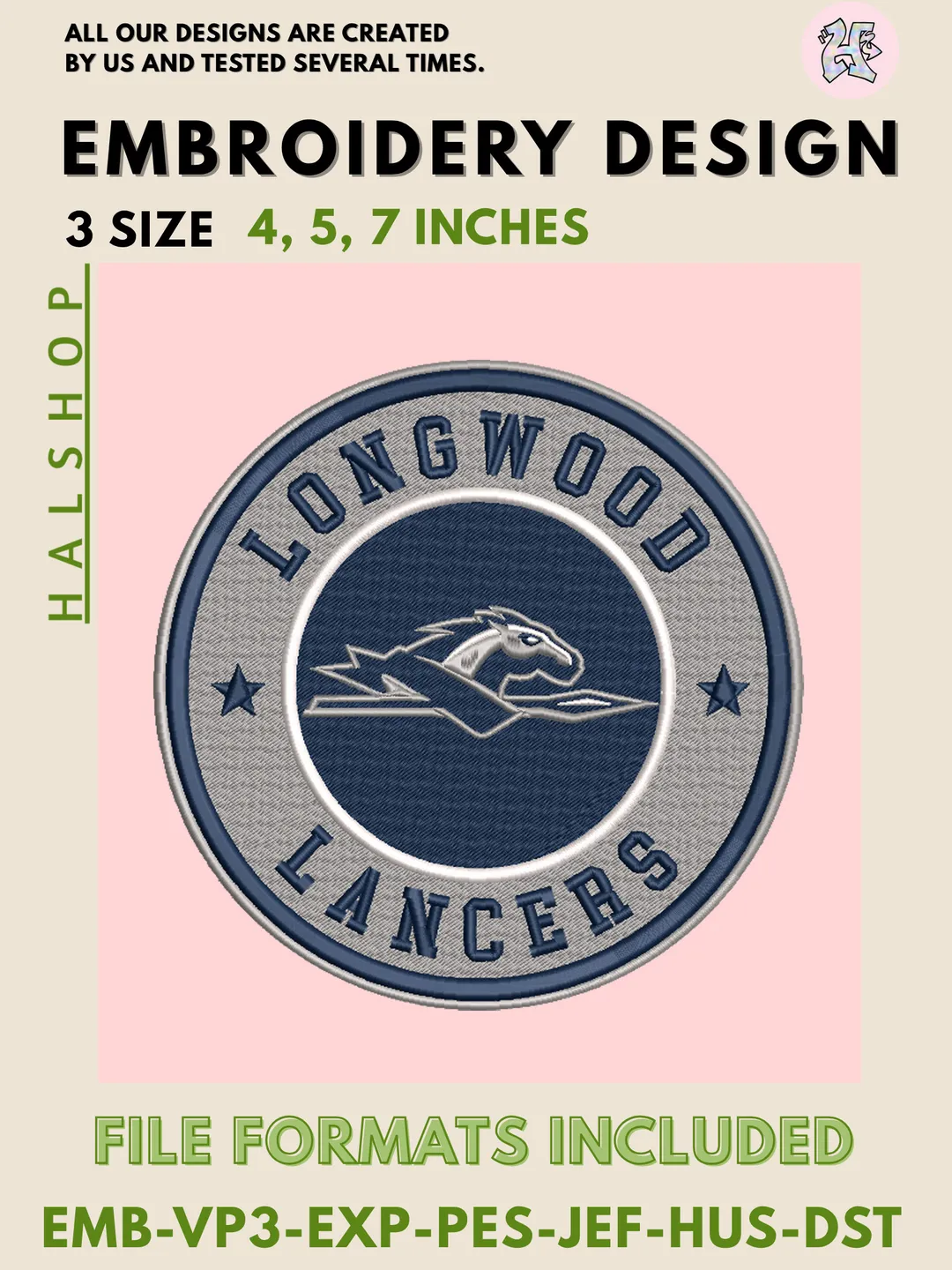 NCAA Longwood Lancers Round Logo Embroidery, NCAA Longwood Lancers Logo ...