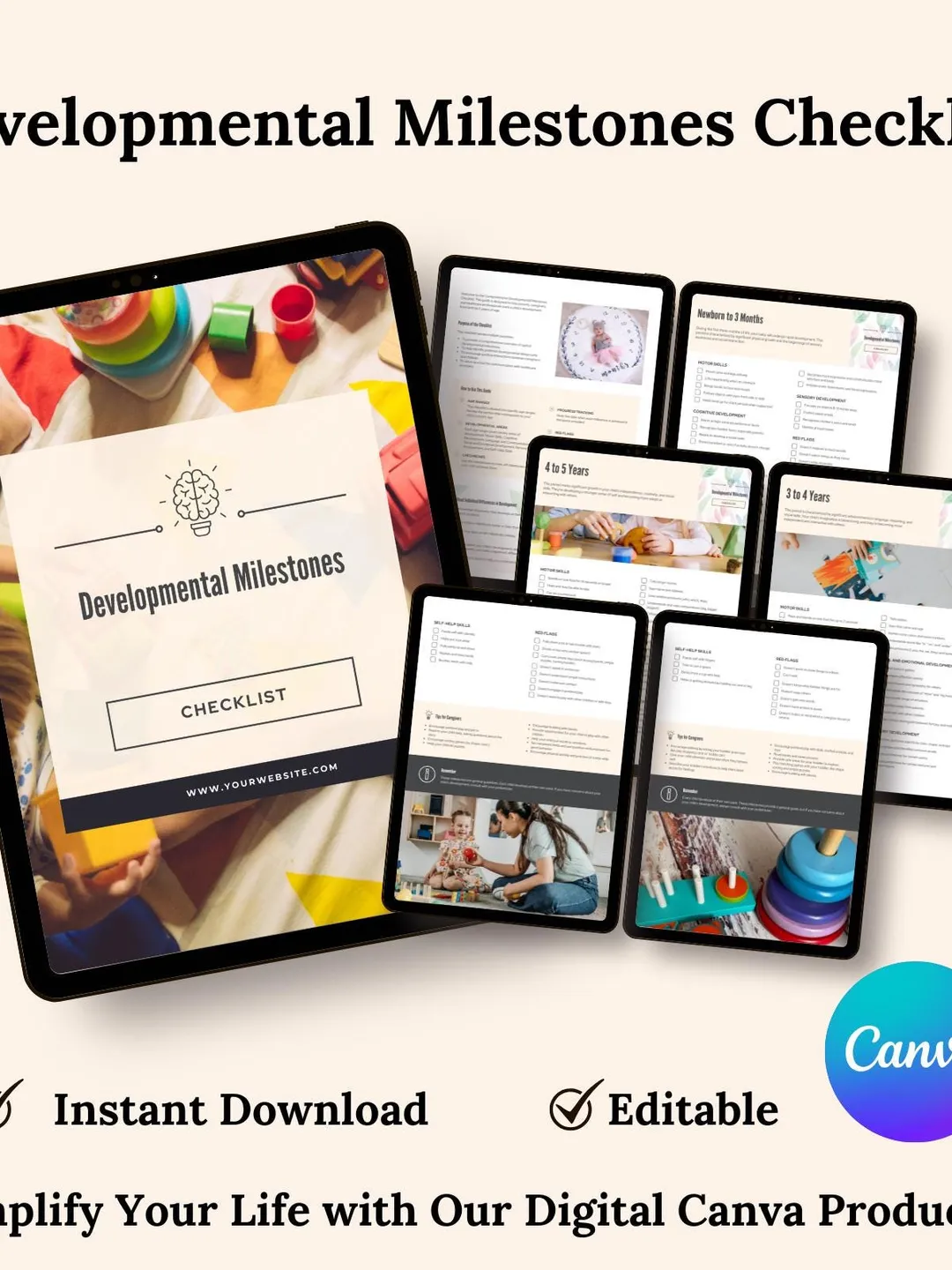 Child Development Milestones Checklist | Editable Canva Template ...