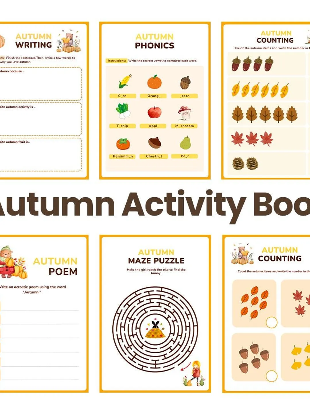 Autumn Activity Book for Kids | 20 Full Printable Worksheets ...