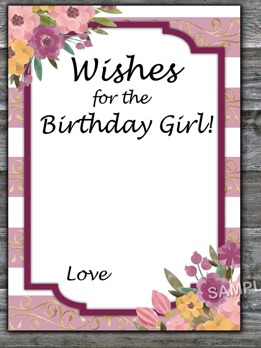 Pink Flowers Birthday Game Wishes for the birthday girl,Adult Birthday ...