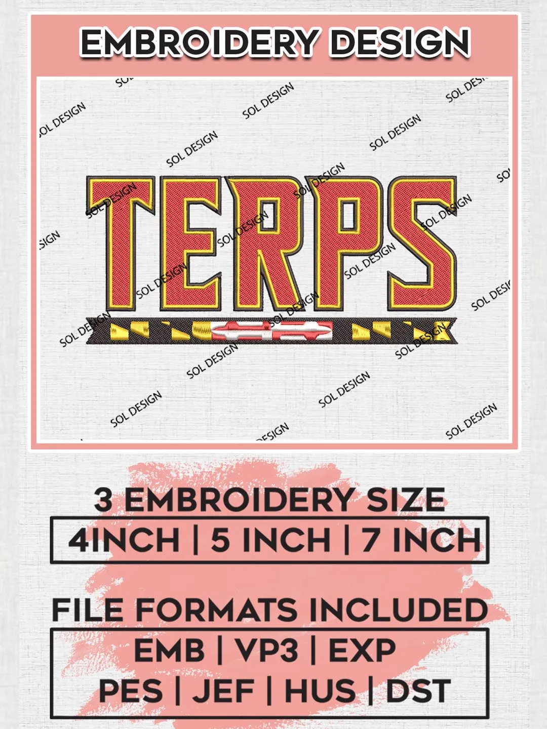 NCAA Terps Football Team Logo Machine Embroidery Design, NCAA Maryland ...