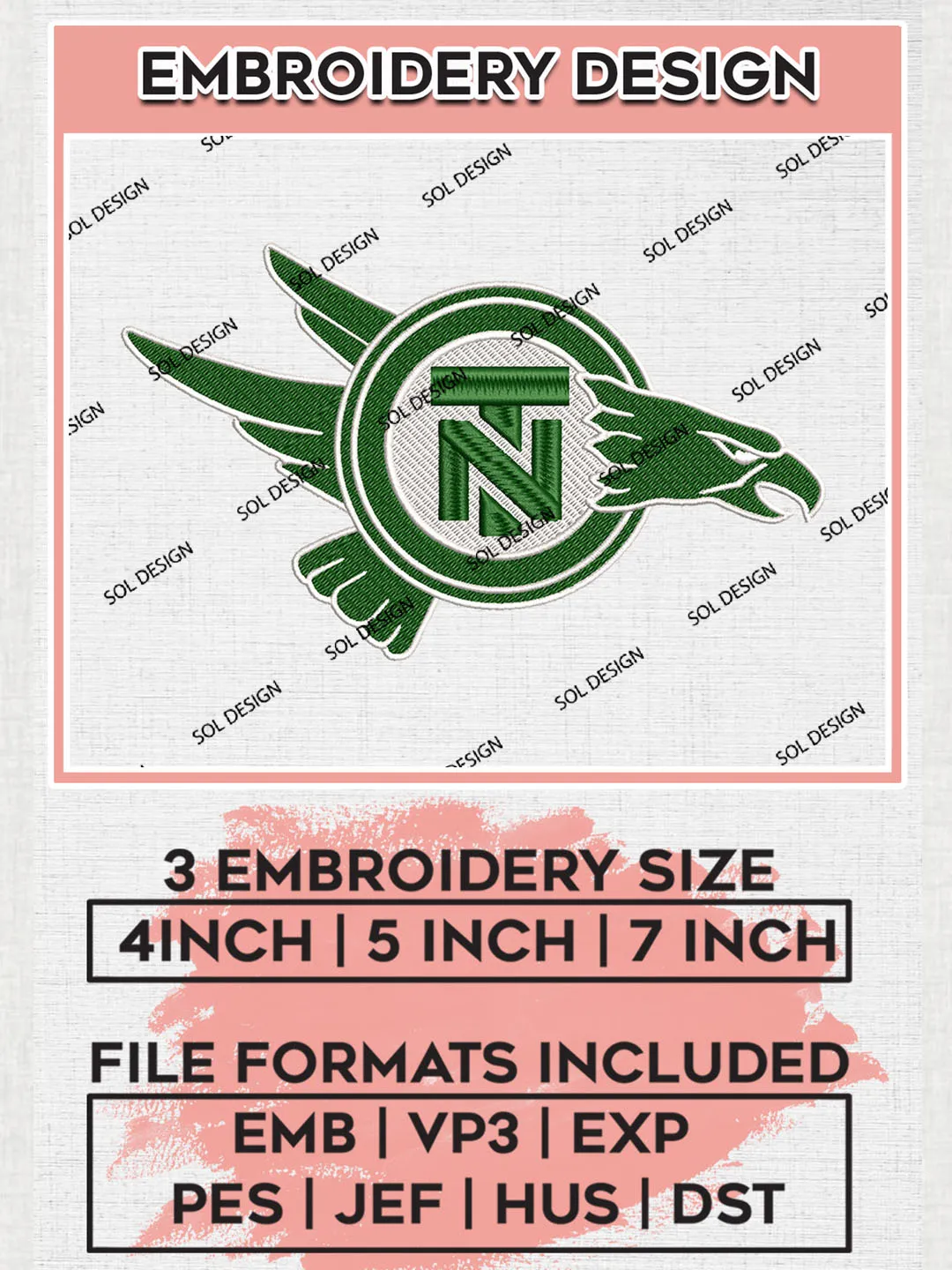 North Texas Mean Green Team Logo Embroidery Design Files, NCAA North ...