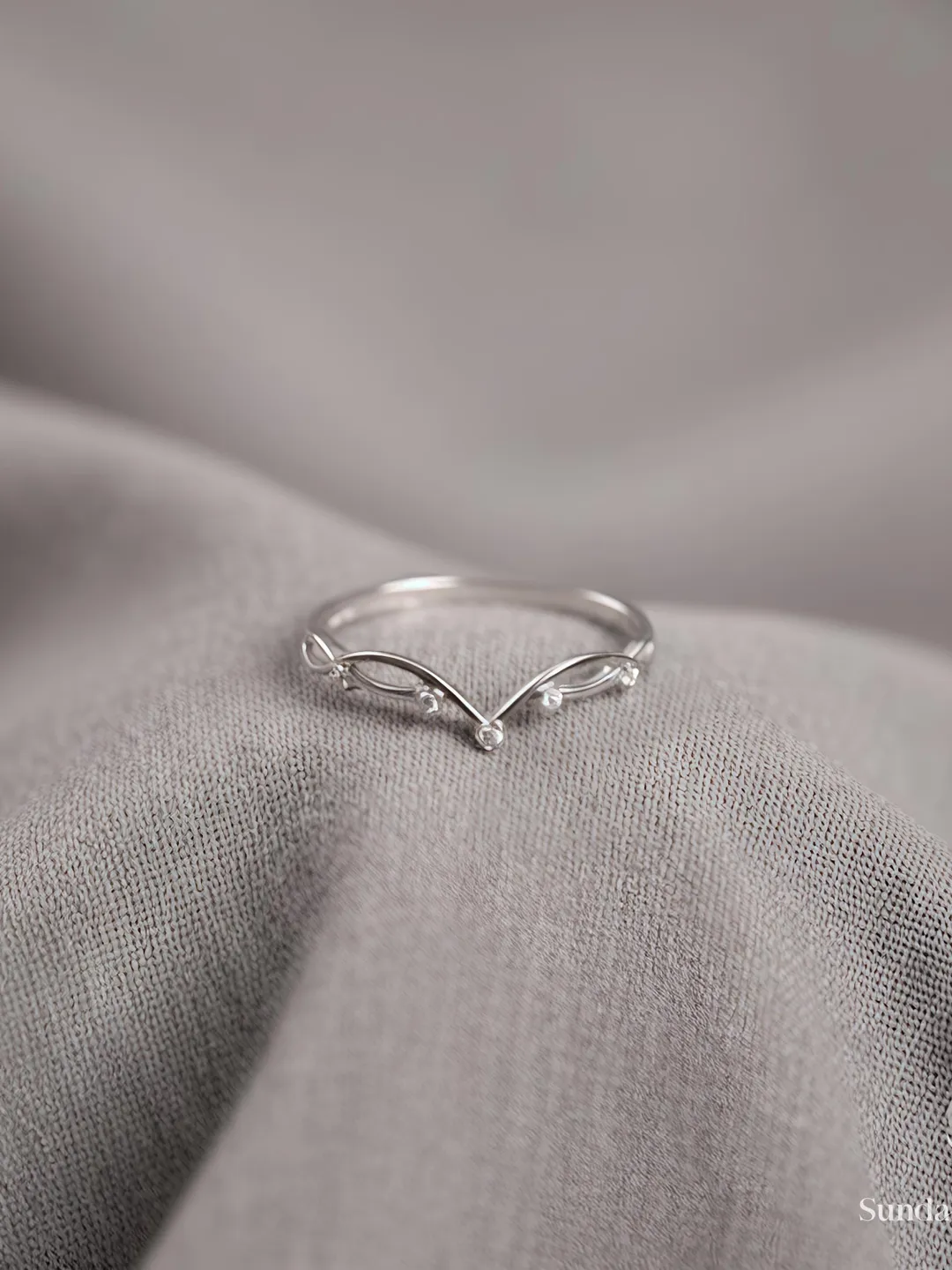 Dainty Sterling Silver Wishbone Ring | Lab Grown Diamond Stacking Band