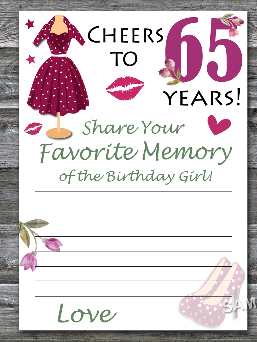 65th Birthday Favorite Memory of the Birthday Girl,Adult Birthday party ...