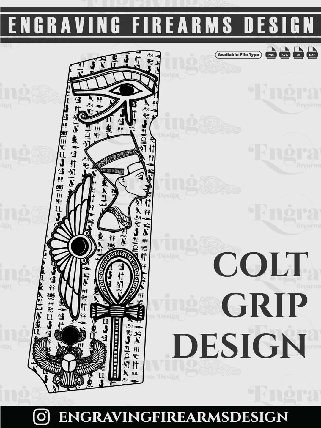 Colt 1911 Grip EGYPTIAN Engraving Design | Vector File Bundle for Laser ...