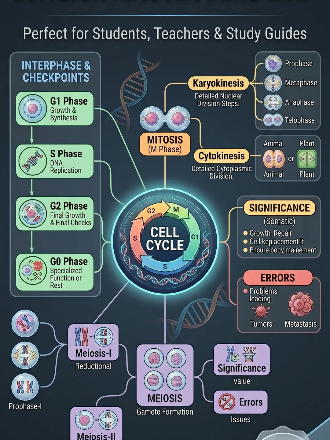 Cell Cycle ; Cell Division Mind Map Bundle: Mitosis, Meiosis & Interphase
