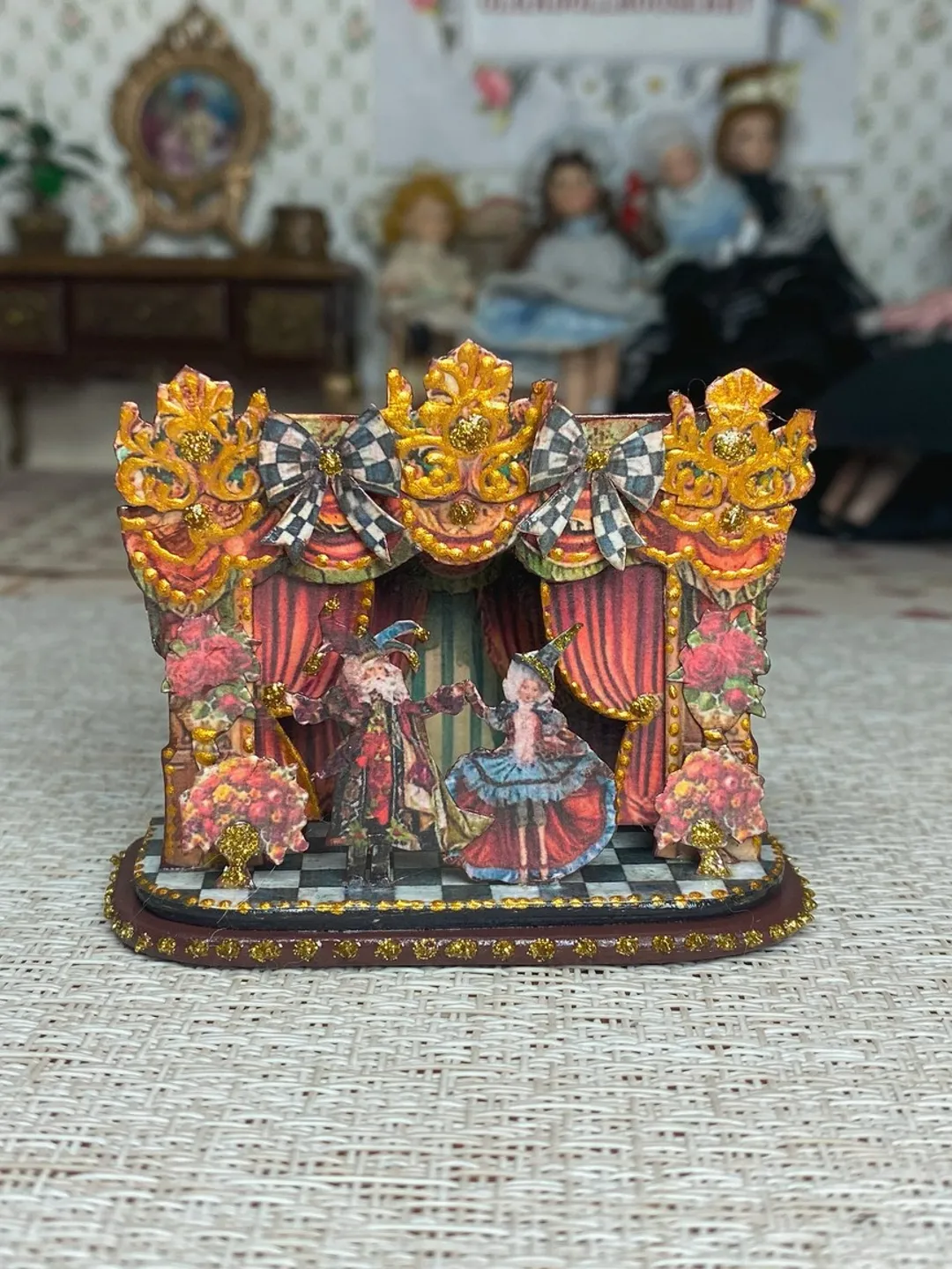 Vintage handmade puppet theater. 1:12. Author's design. miniature ...