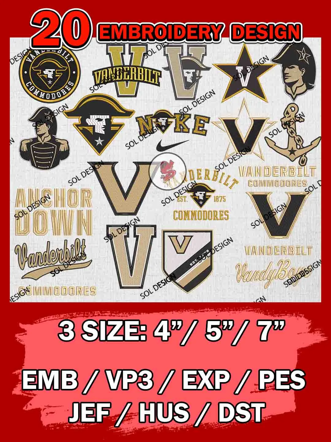 20 NCAA Vanderbilt Commodores Bundle Embroidery Files, NCAA Vanderbilt ...