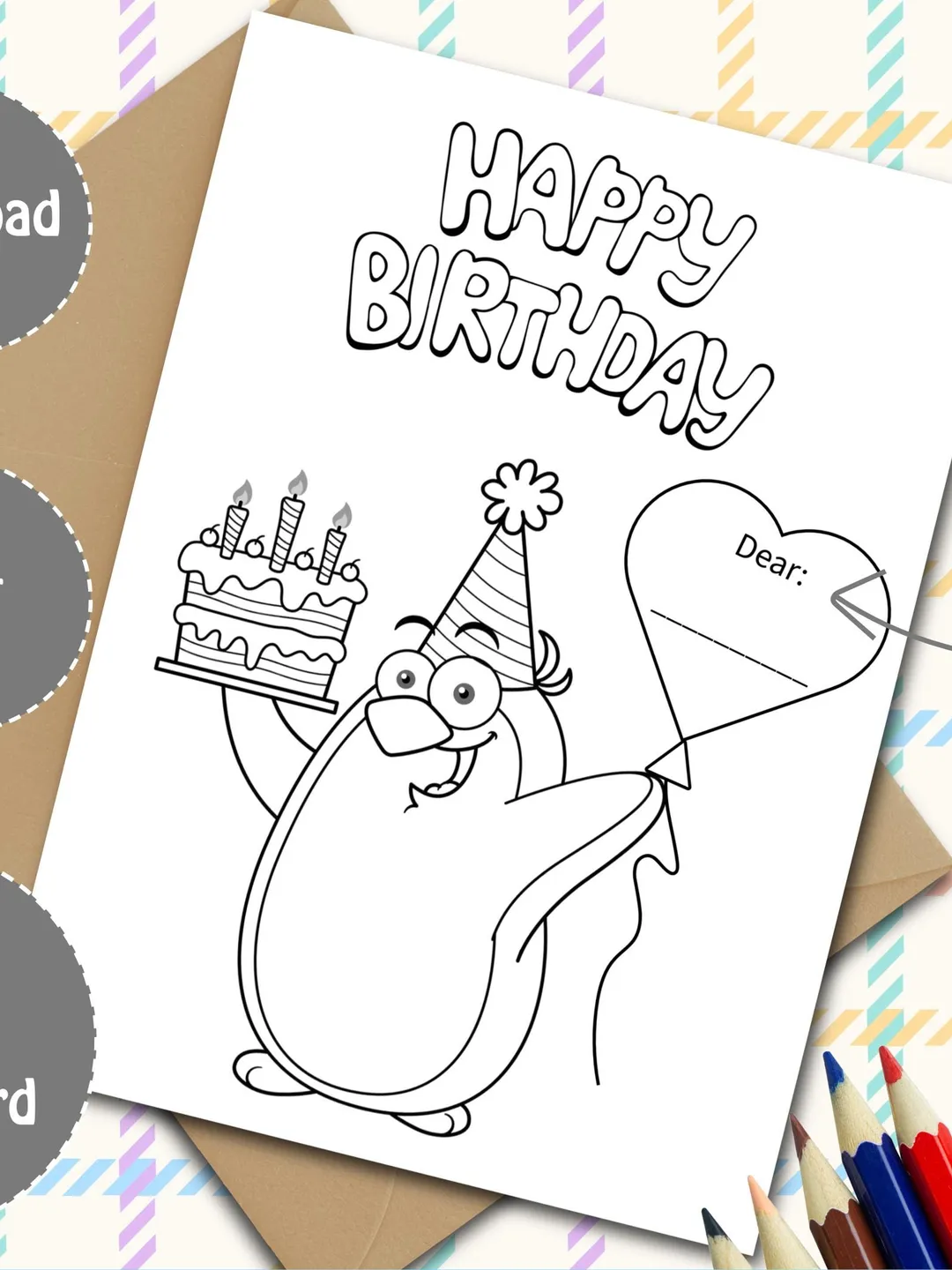 Printable Penguin Birthday Card for Kids, Colour-able Card (Digital ...