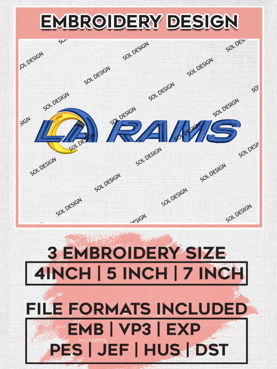 Los Angeles Rams Wordmark Logo Embroidery Designs, NFL Rams, NFL ...