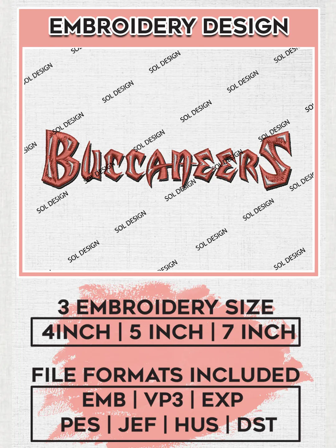 NFL Tampa Bay Buccaneers Wordmark Embroidery Design Files, NFL ...