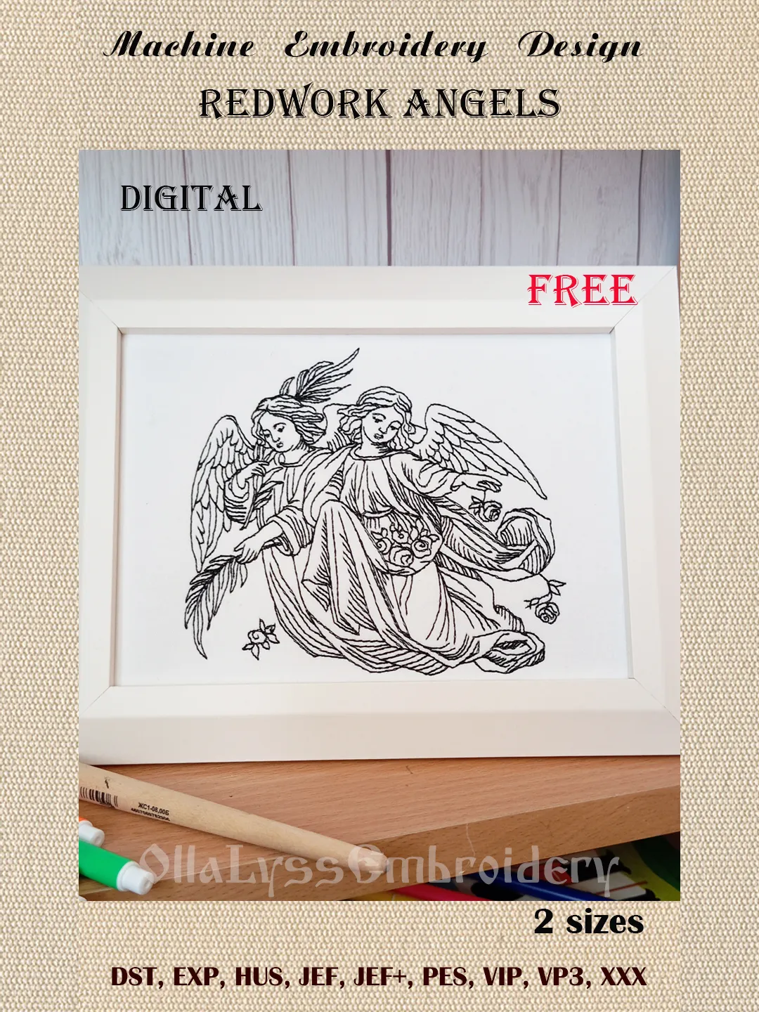 Redwork Angels 1 embroidery design