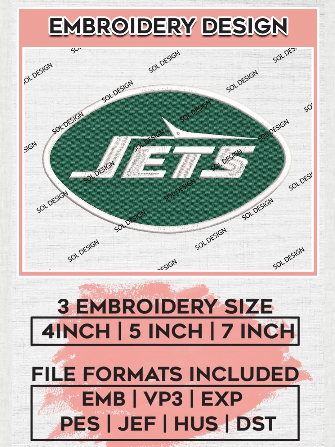 NFL New York Jets Logo Embroidery Design Files, NFL Jets, NFL Logo ...