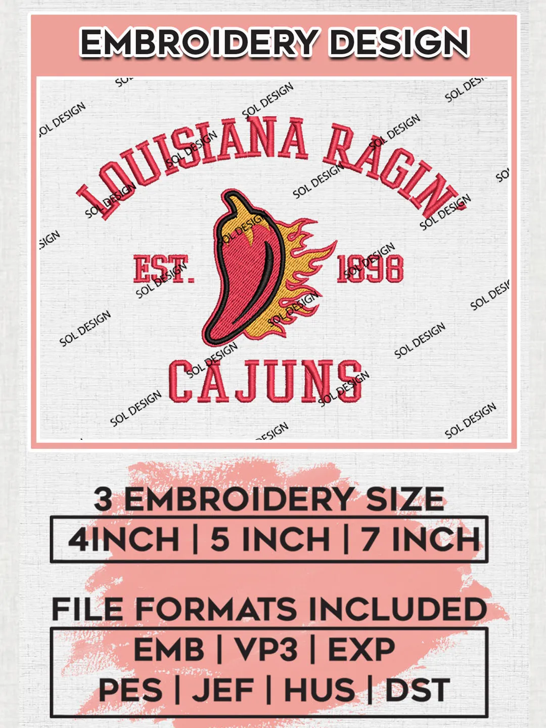 NCAA Louisiana Ragin Cajuns Est 1898 Logo Embroidery Designs, NCAA ...