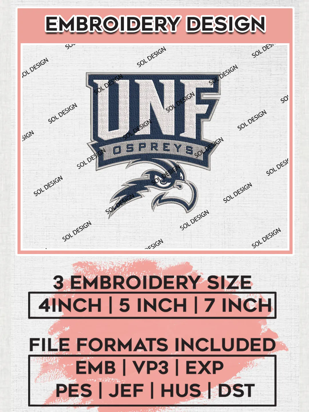 UNF Ospreys NCAA Team Wordmark Logo embroidery designs, NCAA North ...