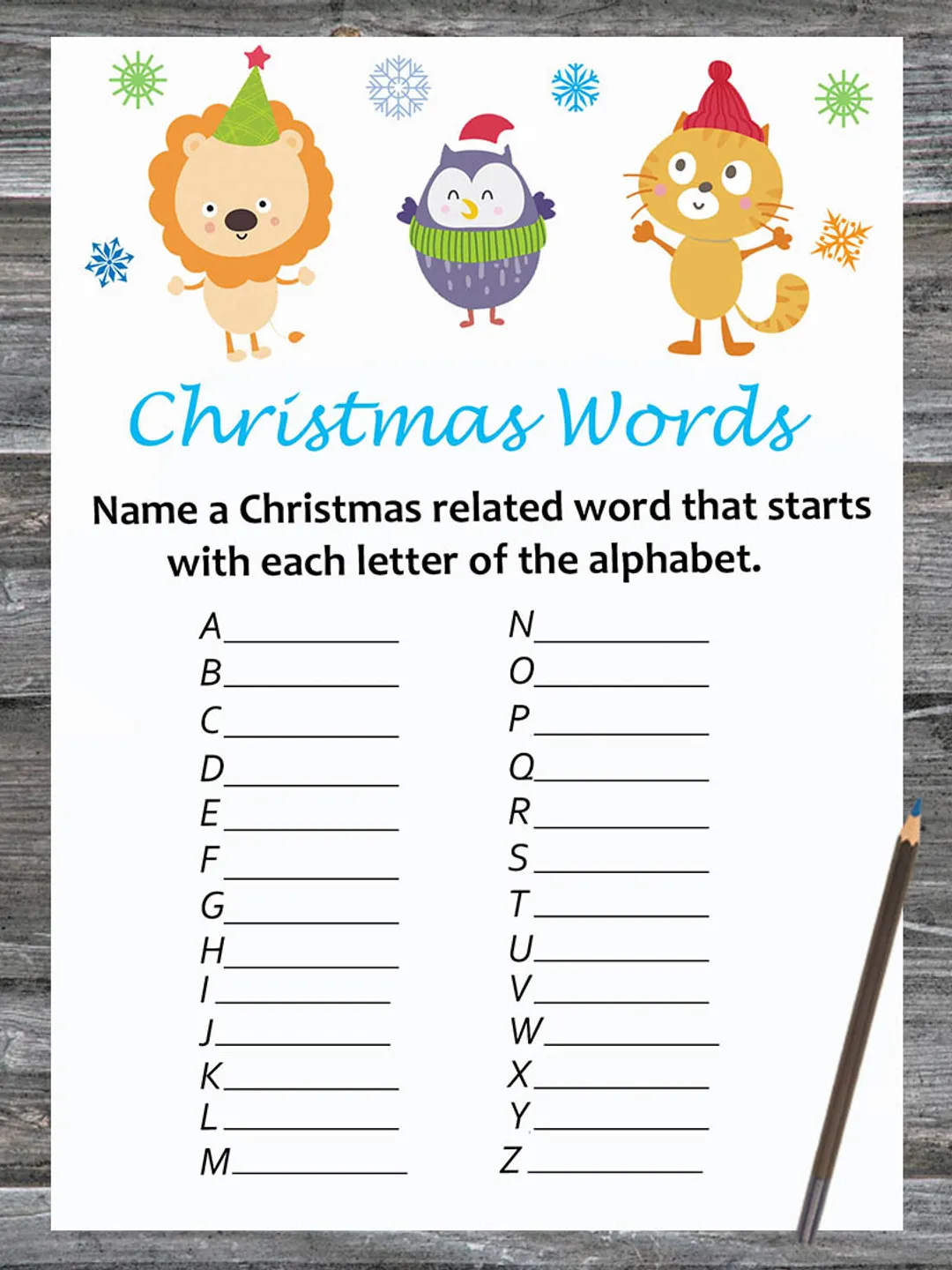 Christmas party games,Christmas Word A-Z Game Printable,Happy winter ...