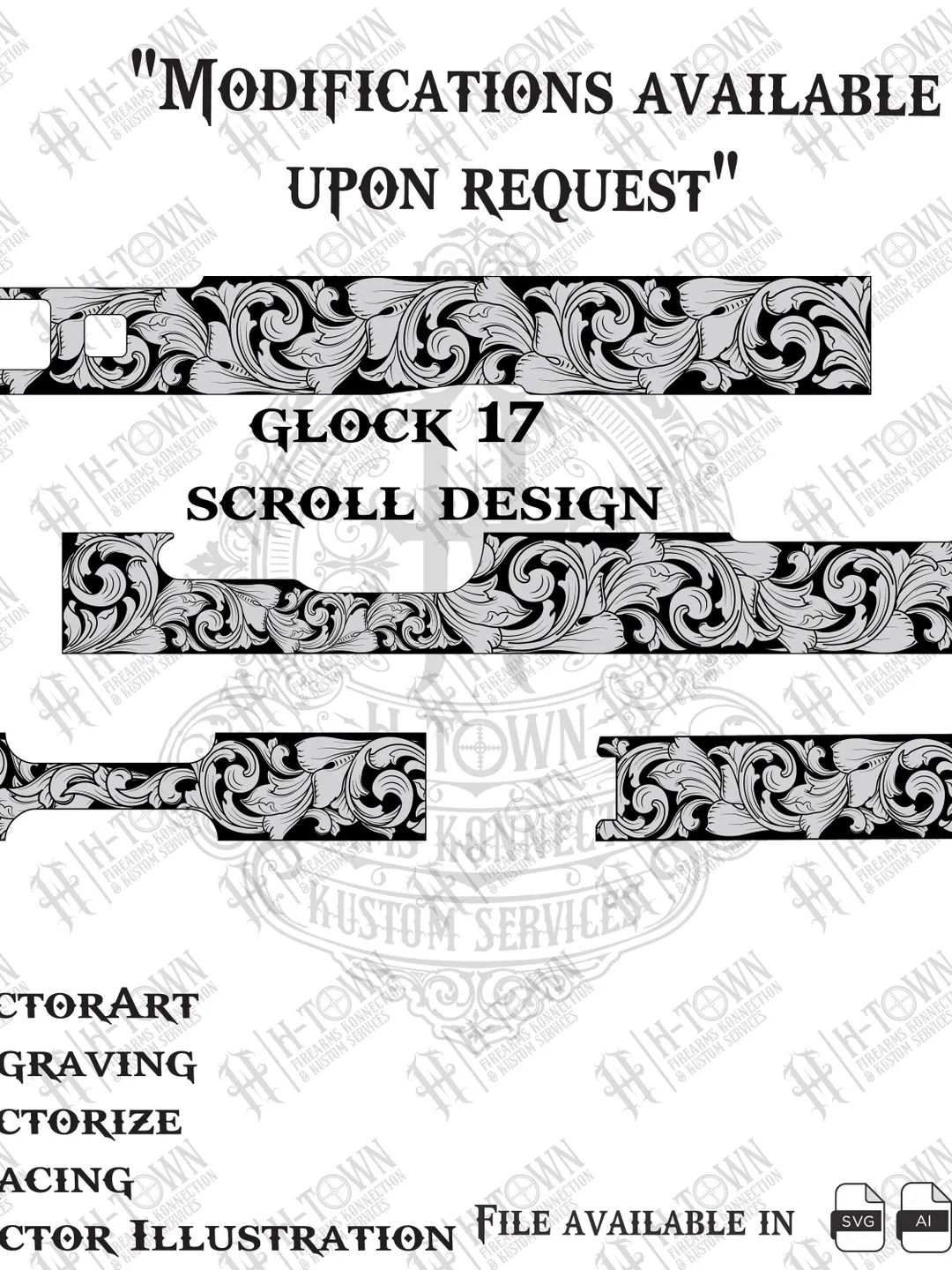 Glock 22 Engraving Scroll Vector | Ornamental Grip Design | Full Slide ...