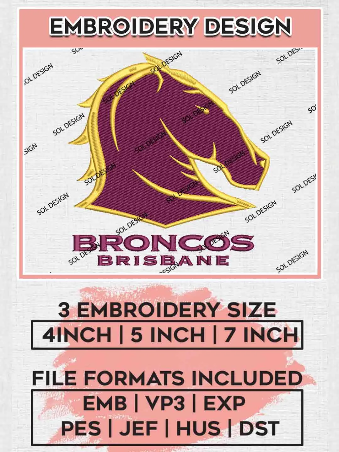 NRL Brisbane Broncos Logos Embroidery Design, National Rugby League ...