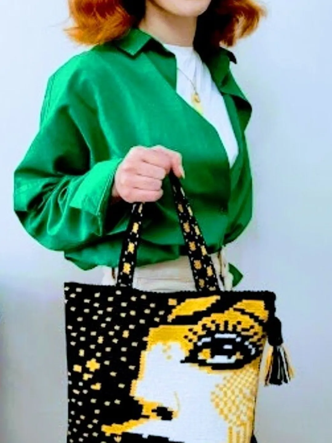 Crochet black yellow purse Art to wear purse Yellow crochet portrait ...