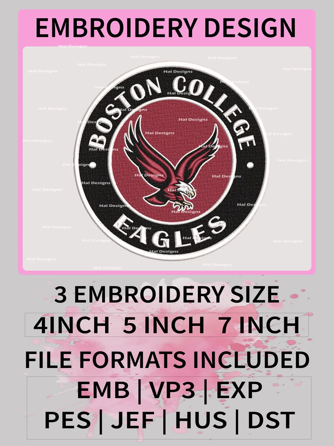 NCAA Boston College Eagles Embroidery File, 3 Sizes, 6 Formats, NCAA ...