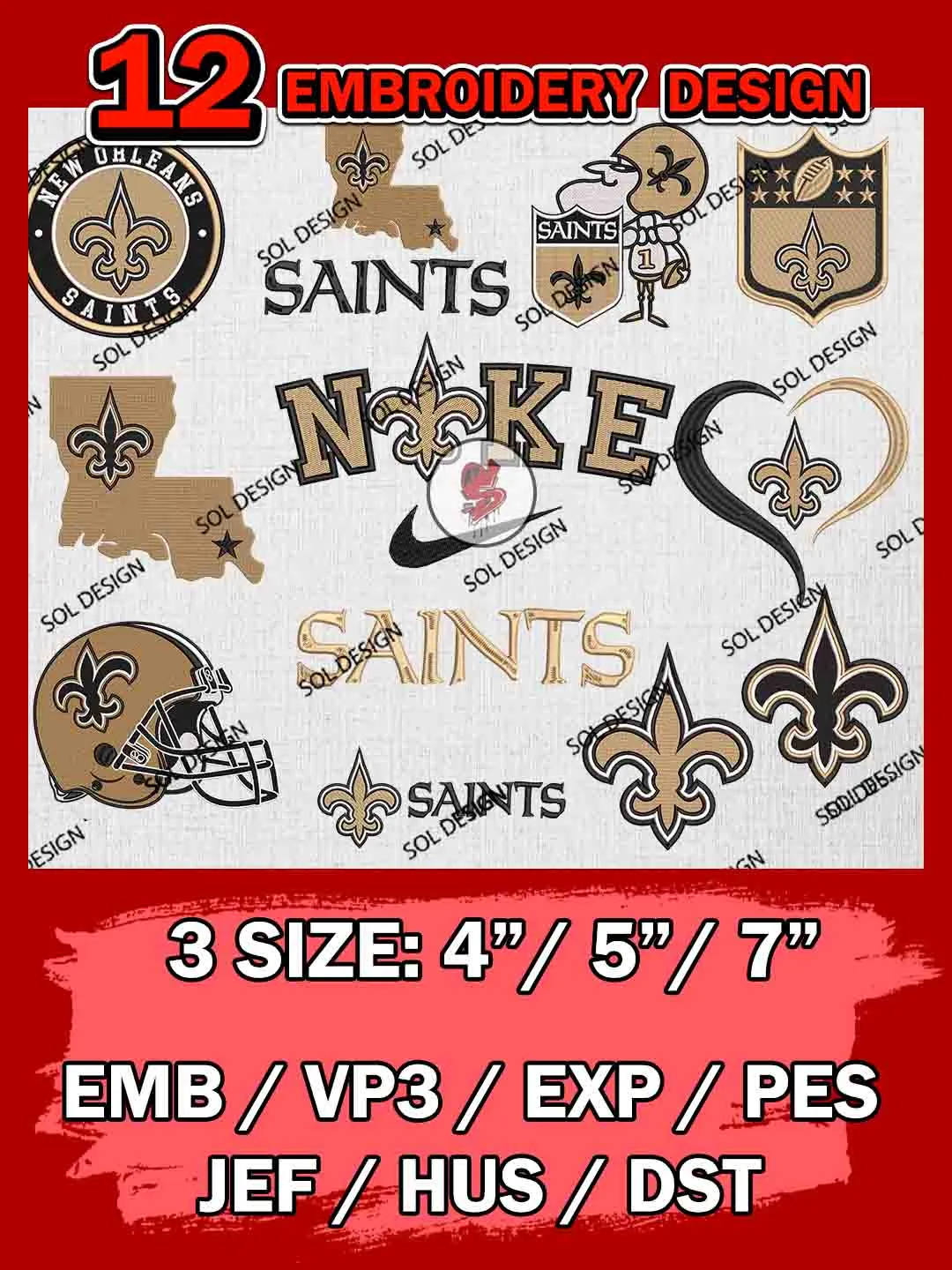 NFL New Orleans Saints Bundle Embroidery Files, NFL New Orleans Saints ...