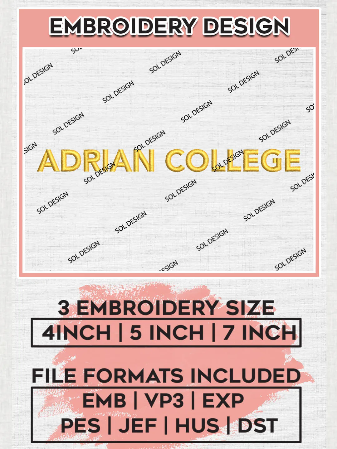 NCAA Adrian College Team Word Logo Embroidery Design Files, NCAA Adrian ...