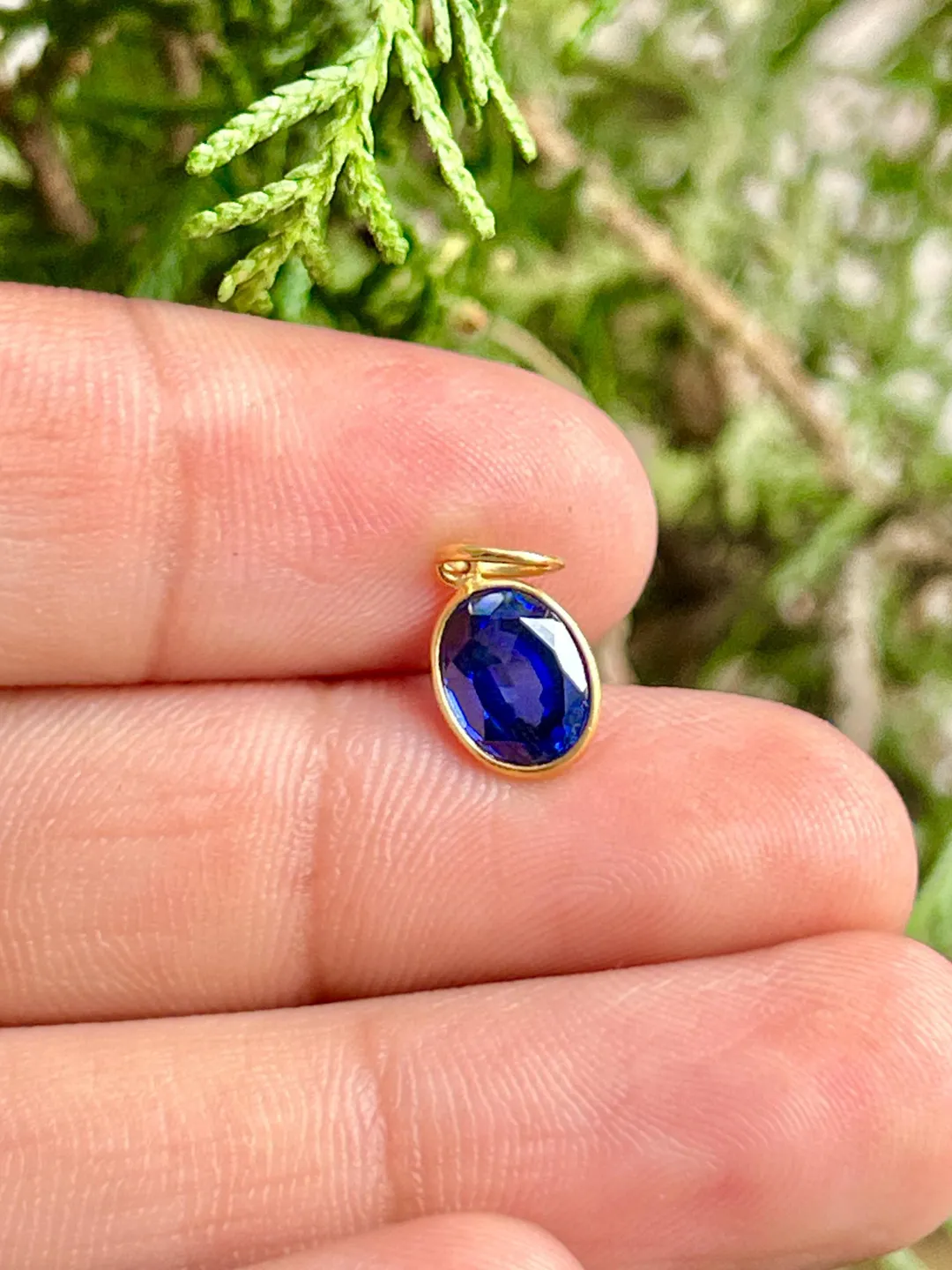 Lab Blue Sapphire Pendant | 6x8mm Oval | 18K 14K Gold Silver Bezel Set ...