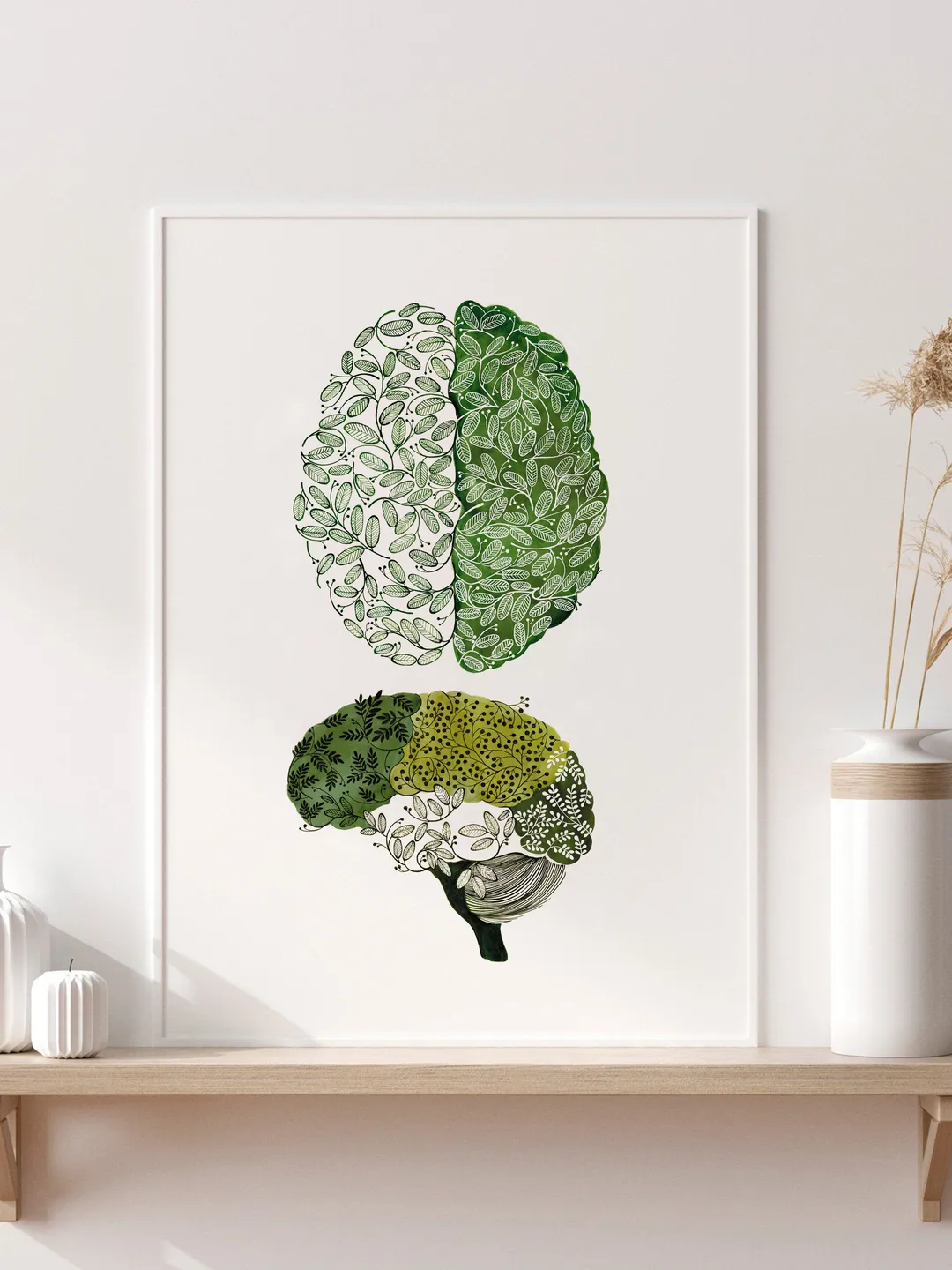 Watercolor poster "USE IT", green brain illustration