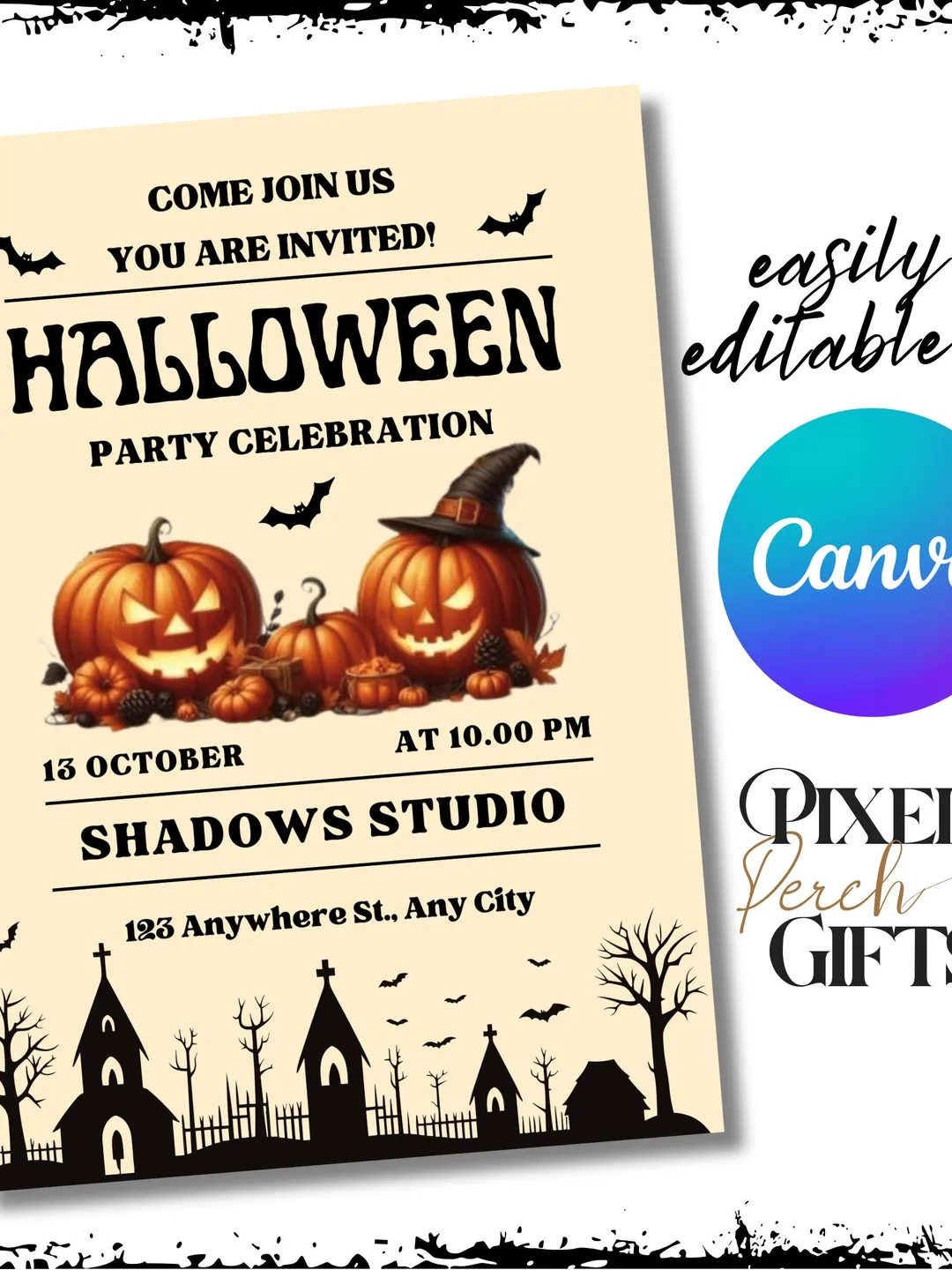 Vintage Halloween Party Invitation Template Editable Canva Design ...