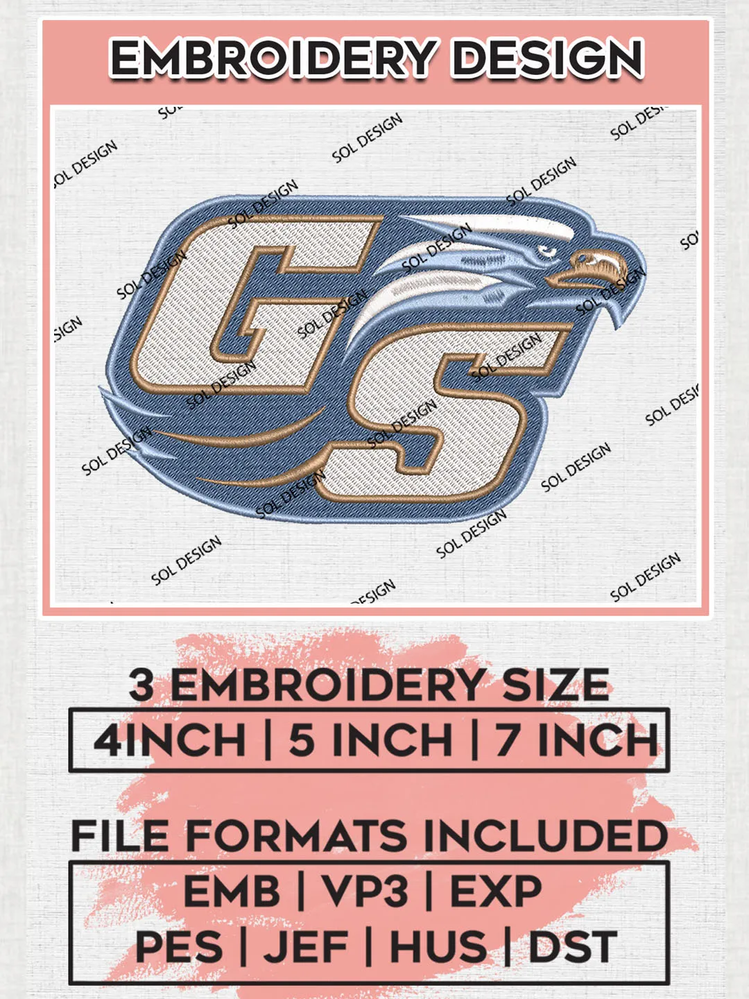 NCAA GS Eagles Logo embroidery designs, NCAA Georgia Southern Eagles ...