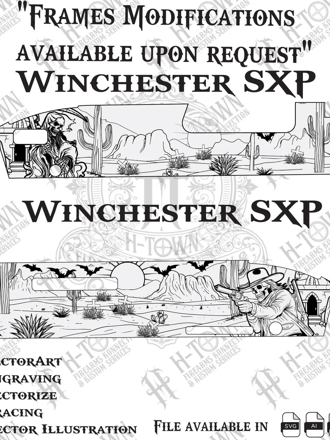 Winchester SXP Vector Engraving Design | Desert Cowboy Skeleton Gun Art ...
