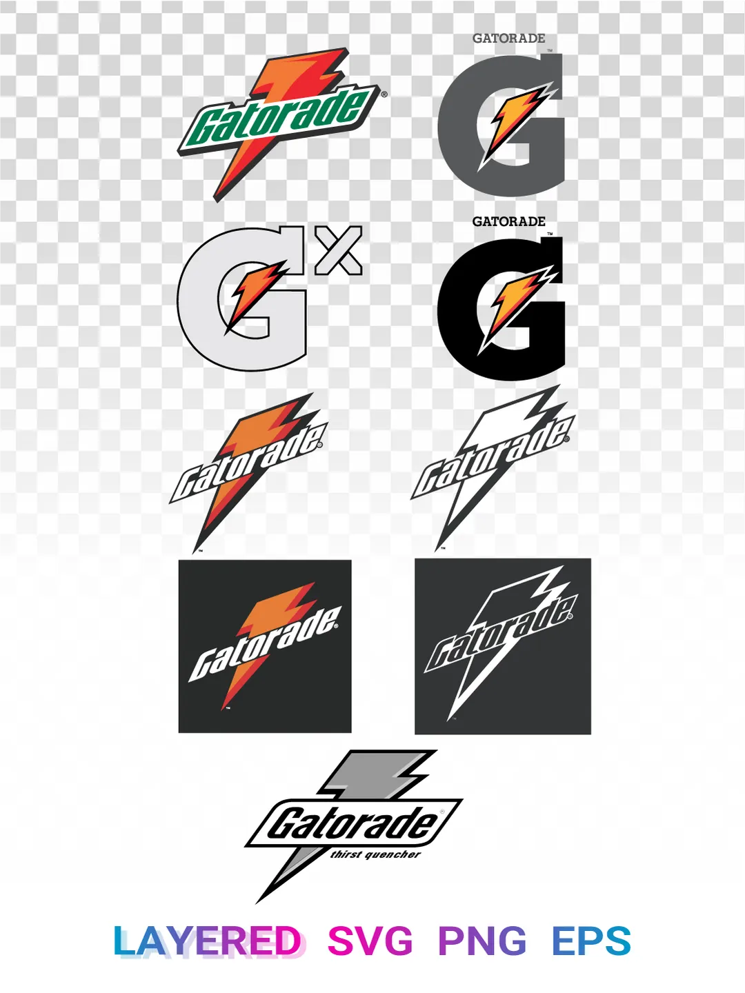 Gatorade Logo SVG Bundle with Lightning Bolt in Color and Monochrome