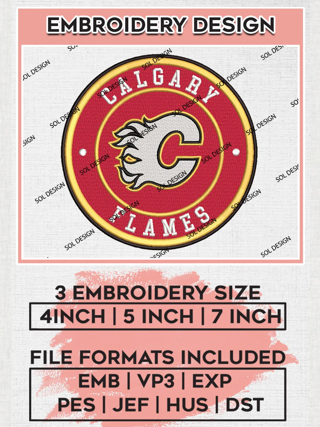 Calgary Flames Circle Logo Machine Embroidery Files, NHL Calgary Flames ...
