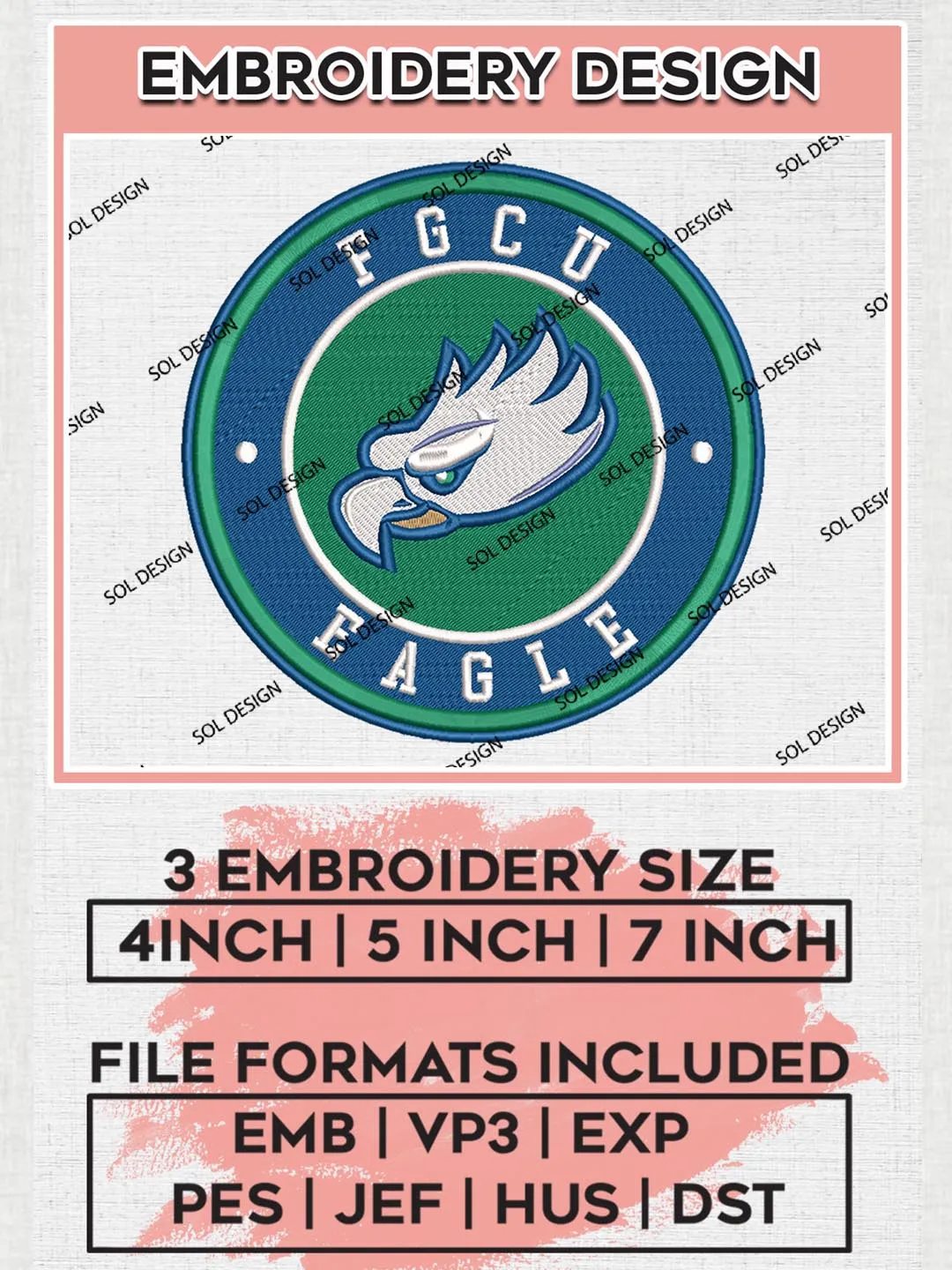 NCAA Florida Gulf Coast Eagles Round Logo Embroidery, NCAA Florida Gulf ...