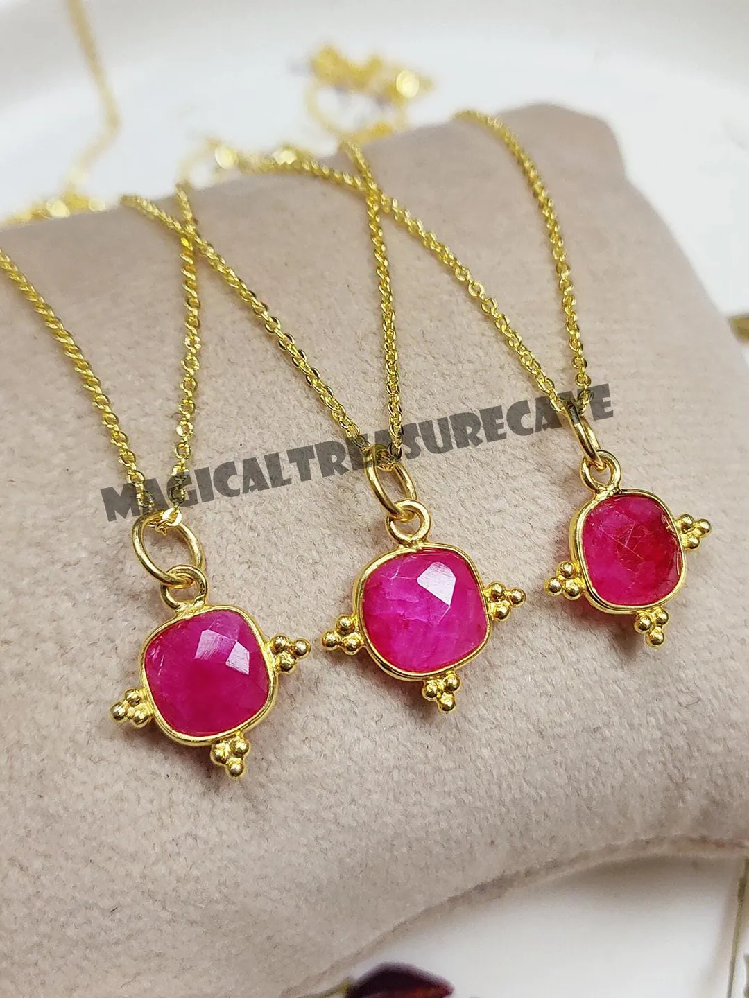 Ruby Necklace, 925 Sterling Silver Ruby Necklace, Genuine Rough Ruby ...