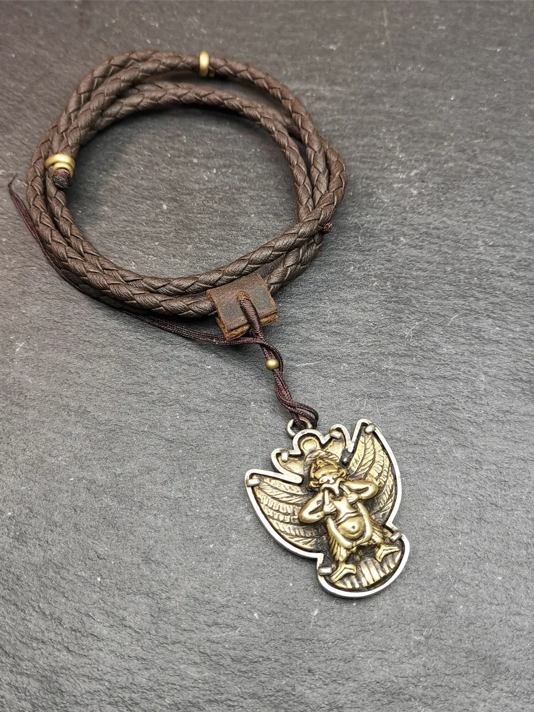Handmade Tibetan Garuda Amulet Pendant: Buddhist Brass Vajra Charm