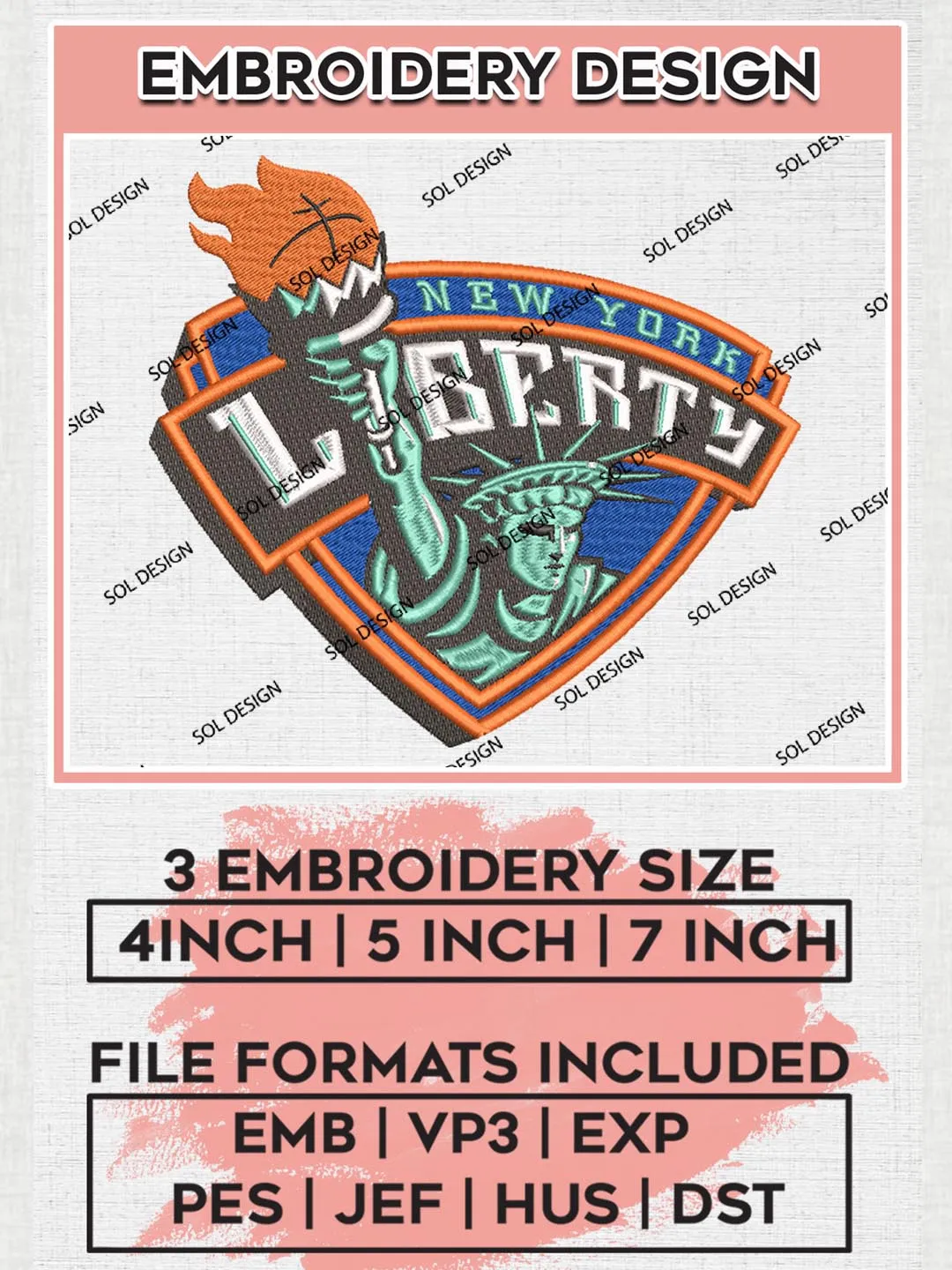 New York Liberty Logo Embroidery Files, WNBA New York Team Embroidery ...