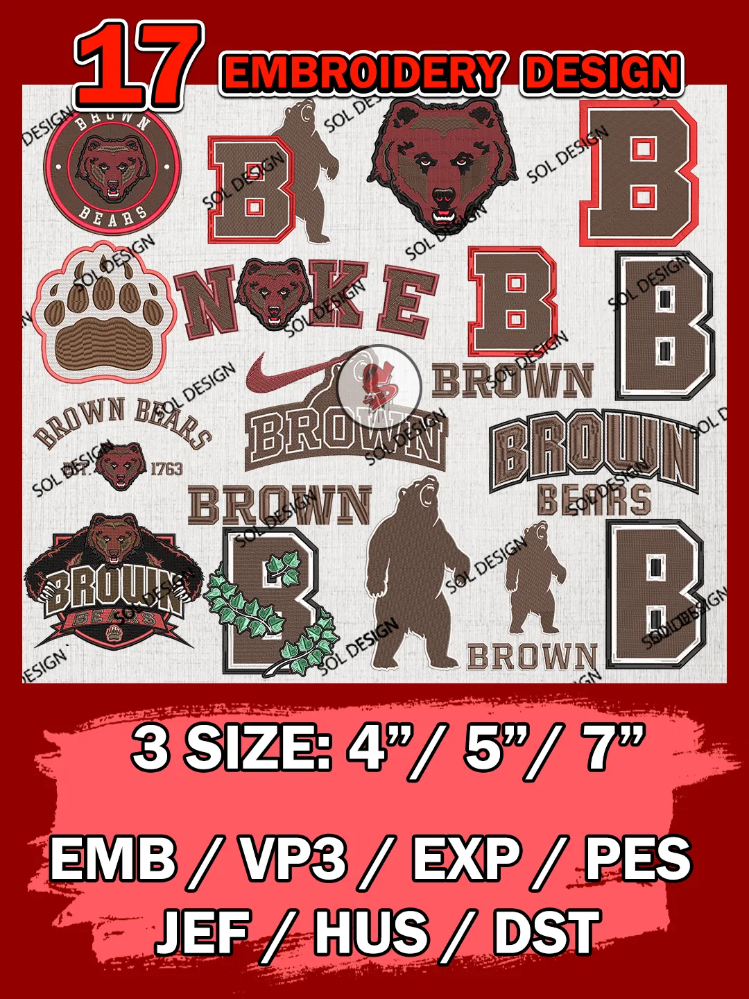 Brown Bears Est 1764 Embroidery Designs, NCAA Brown Bears Team ...