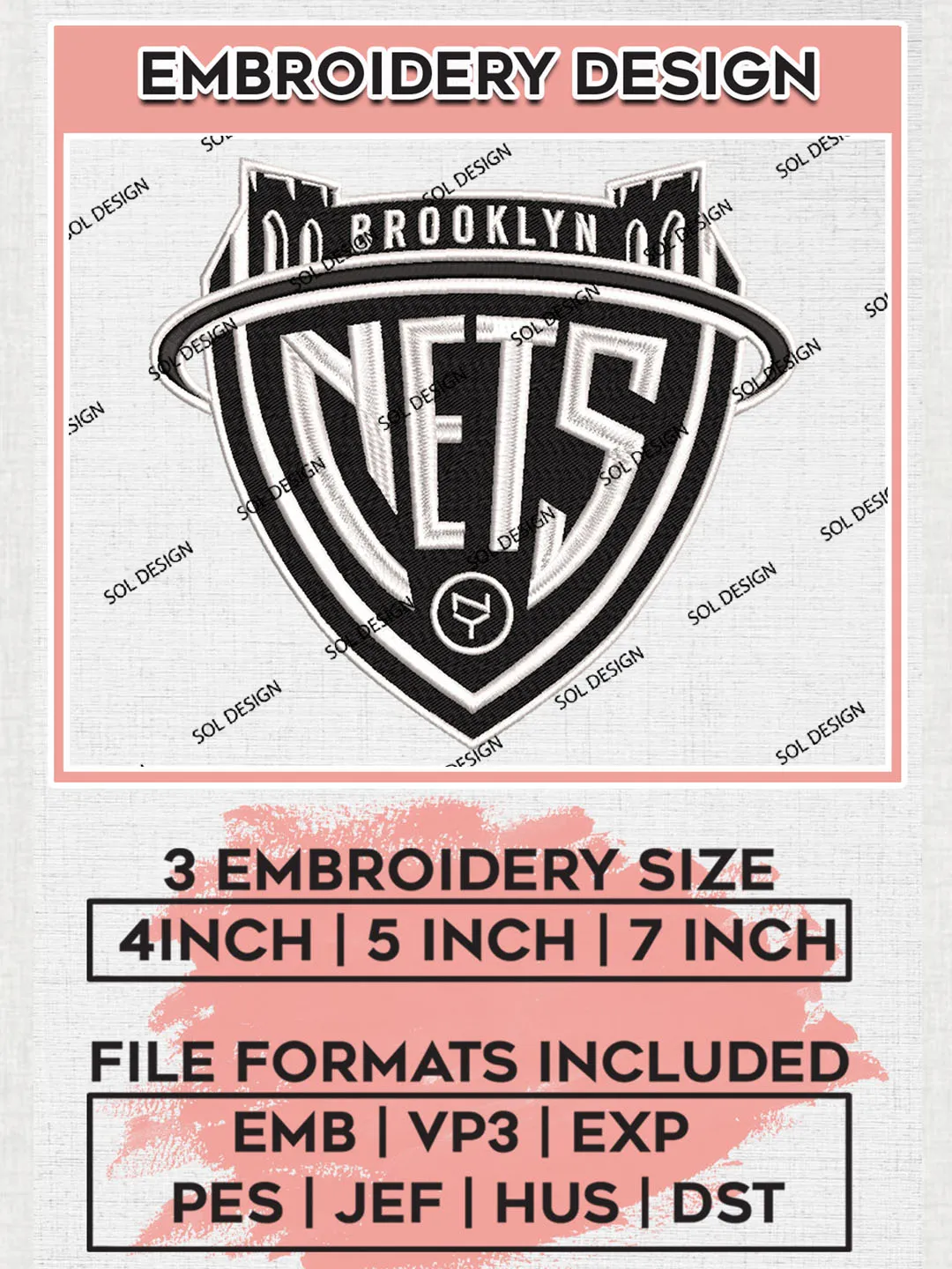 NBA Nets Team Writing Logo Embroidery Designs, Brooklyn Nets Team Logo ...