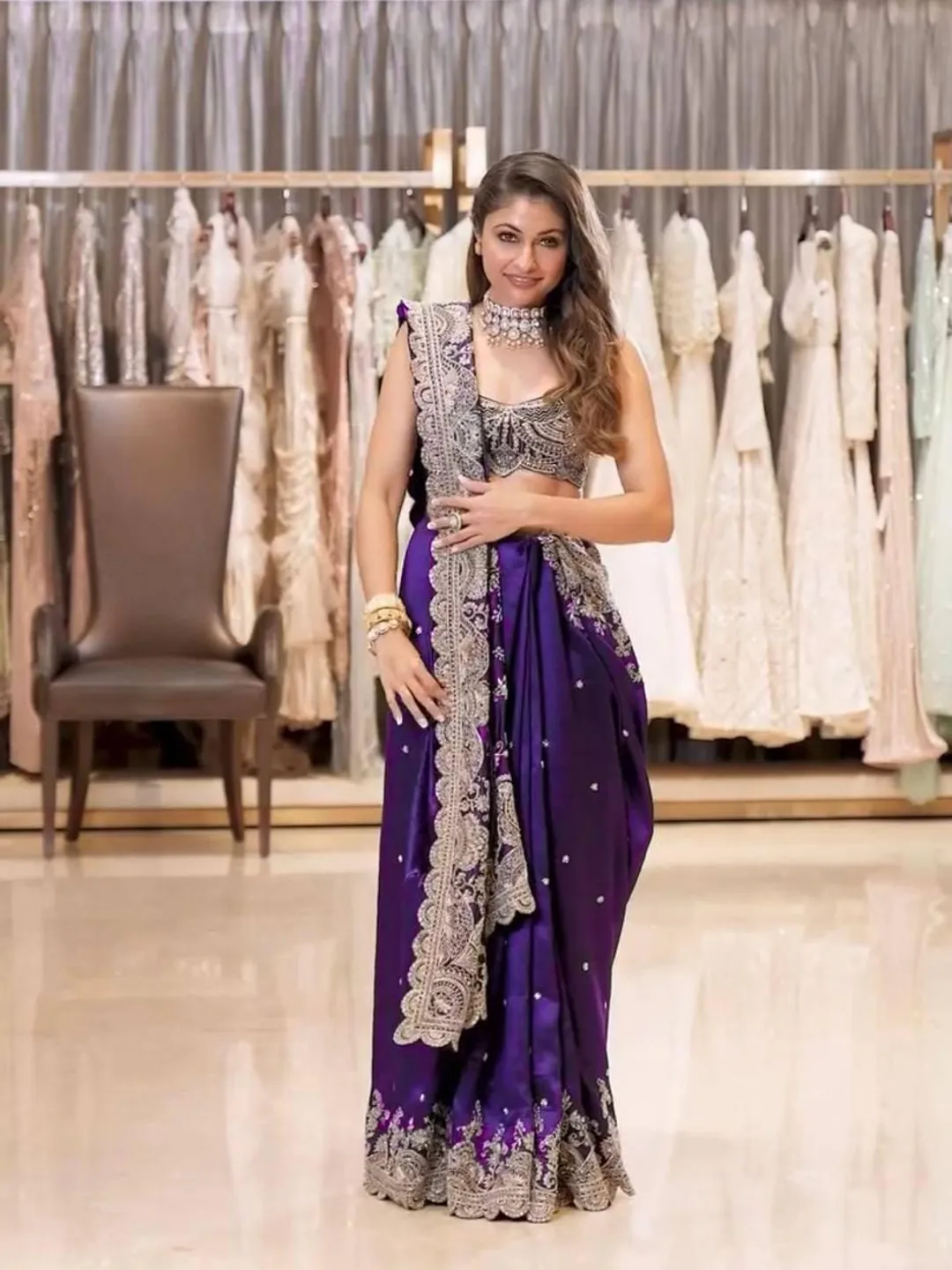 Royal Purple Rangoli Silk Saree Heavy Embroidered Coding Sequins Work ...
