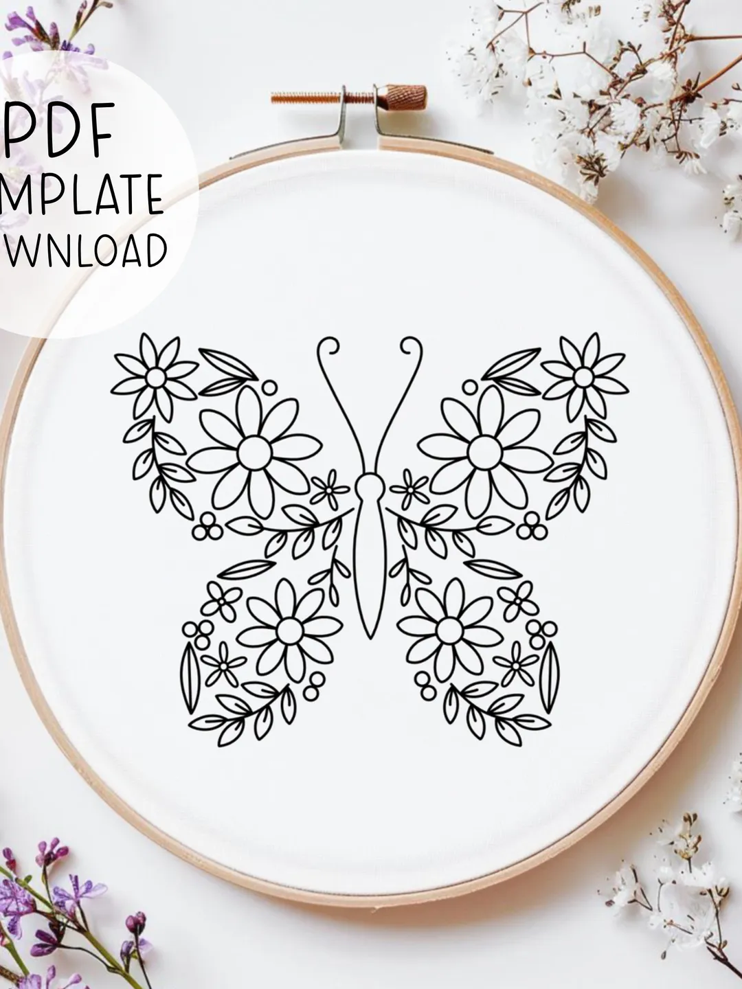 Wildflowers And Butterflies Embroidery Pattern PDF, Butterfly Floral ...