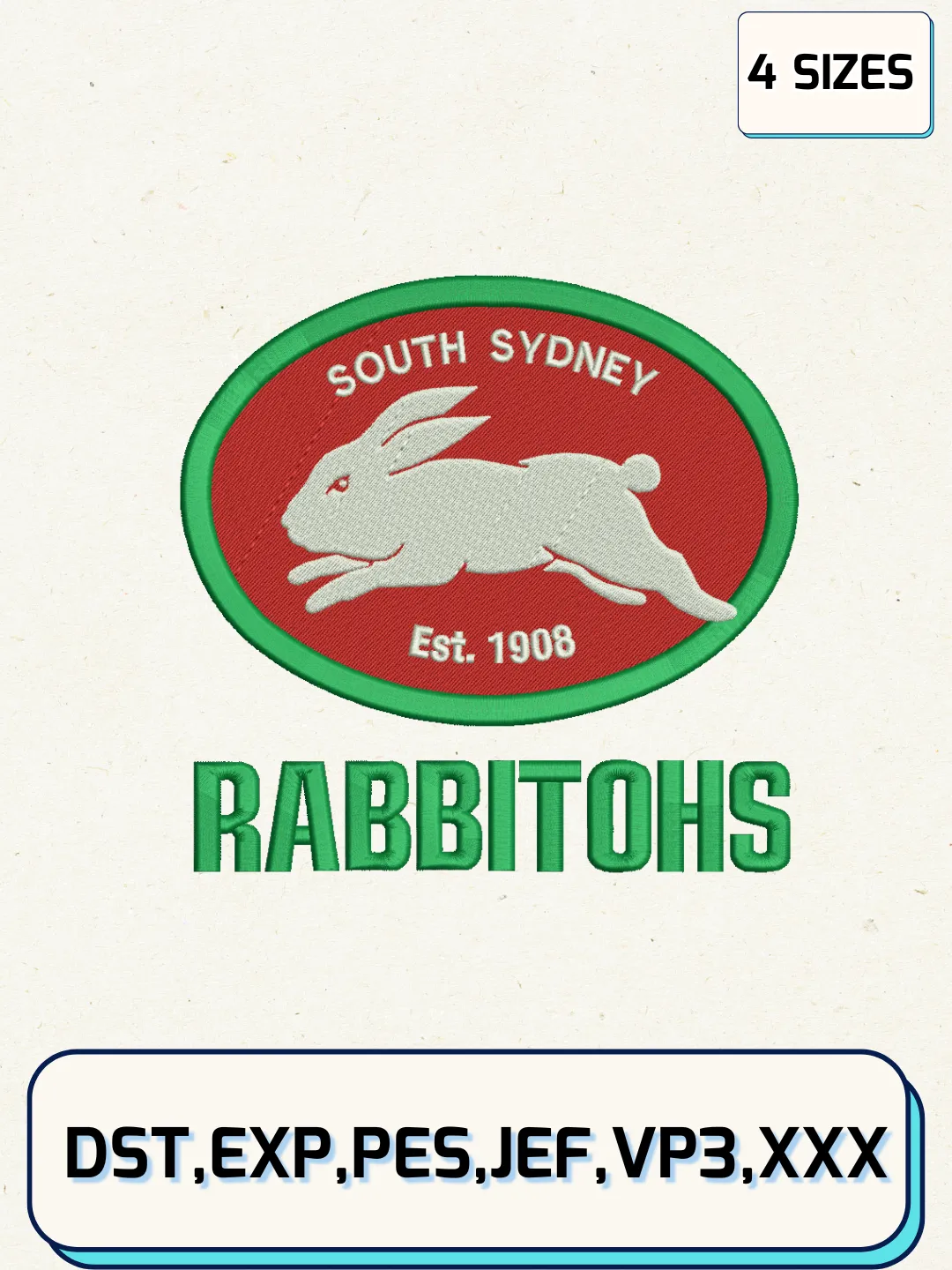 South Sydney Rabbitohs Logos Embroidery Design Files, NRL Logos ...