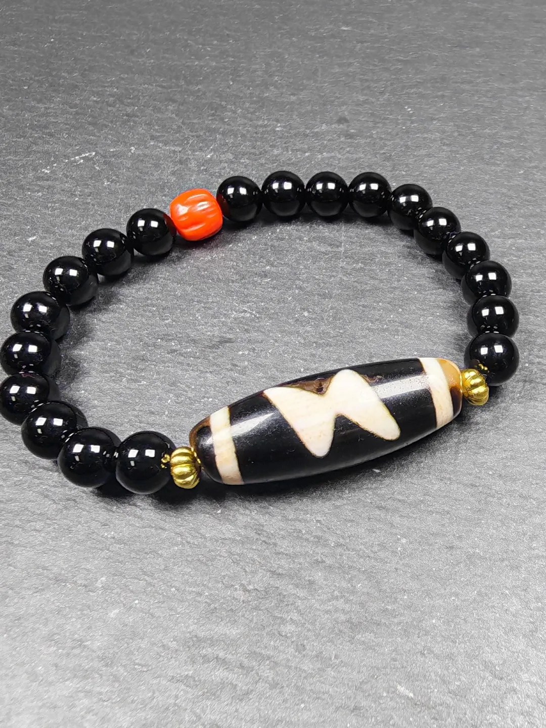 Thunder 5 Eyes Dzi Wrist Mala - Gandhanra Unique Tibetan Dzi + Black ...