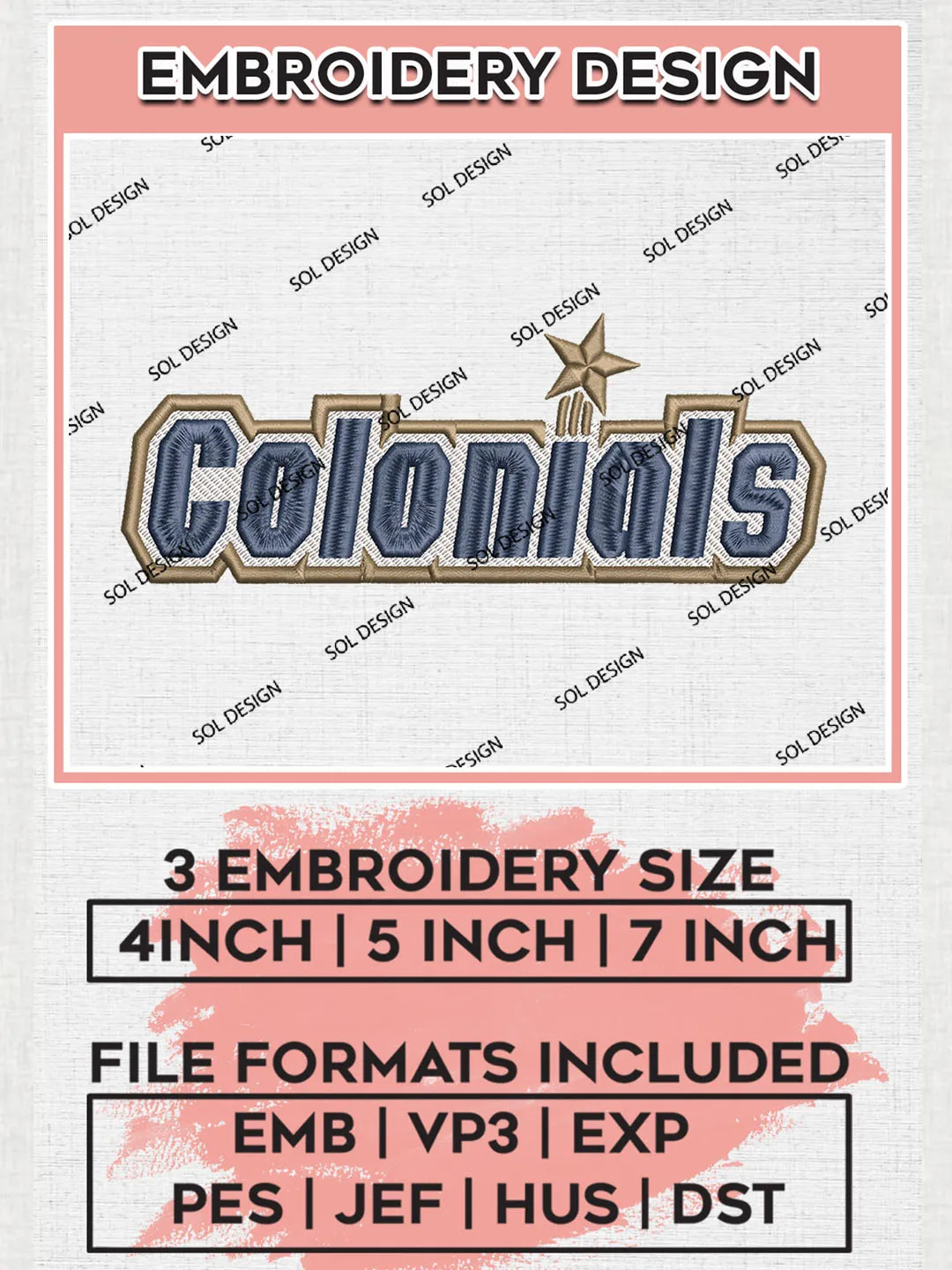 NCAA Colonials Team Writing Logo Embroidery Design Files, NCAA George ...
