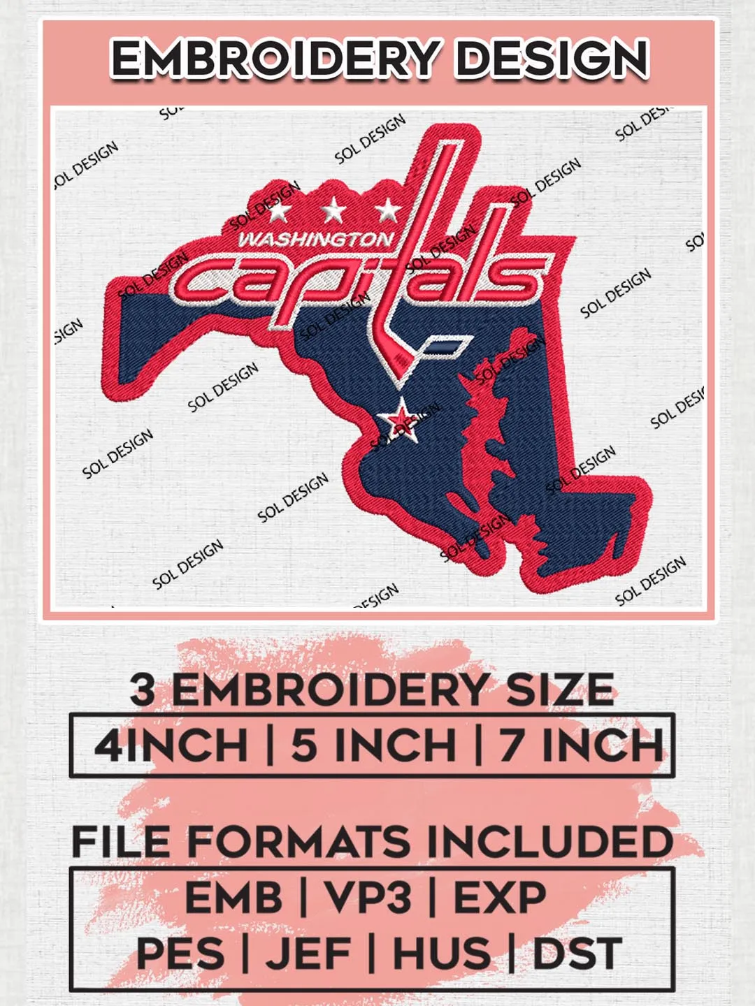 Washington Capitals Maps Logo Embroidery Files, NHL Washington Capitals ...