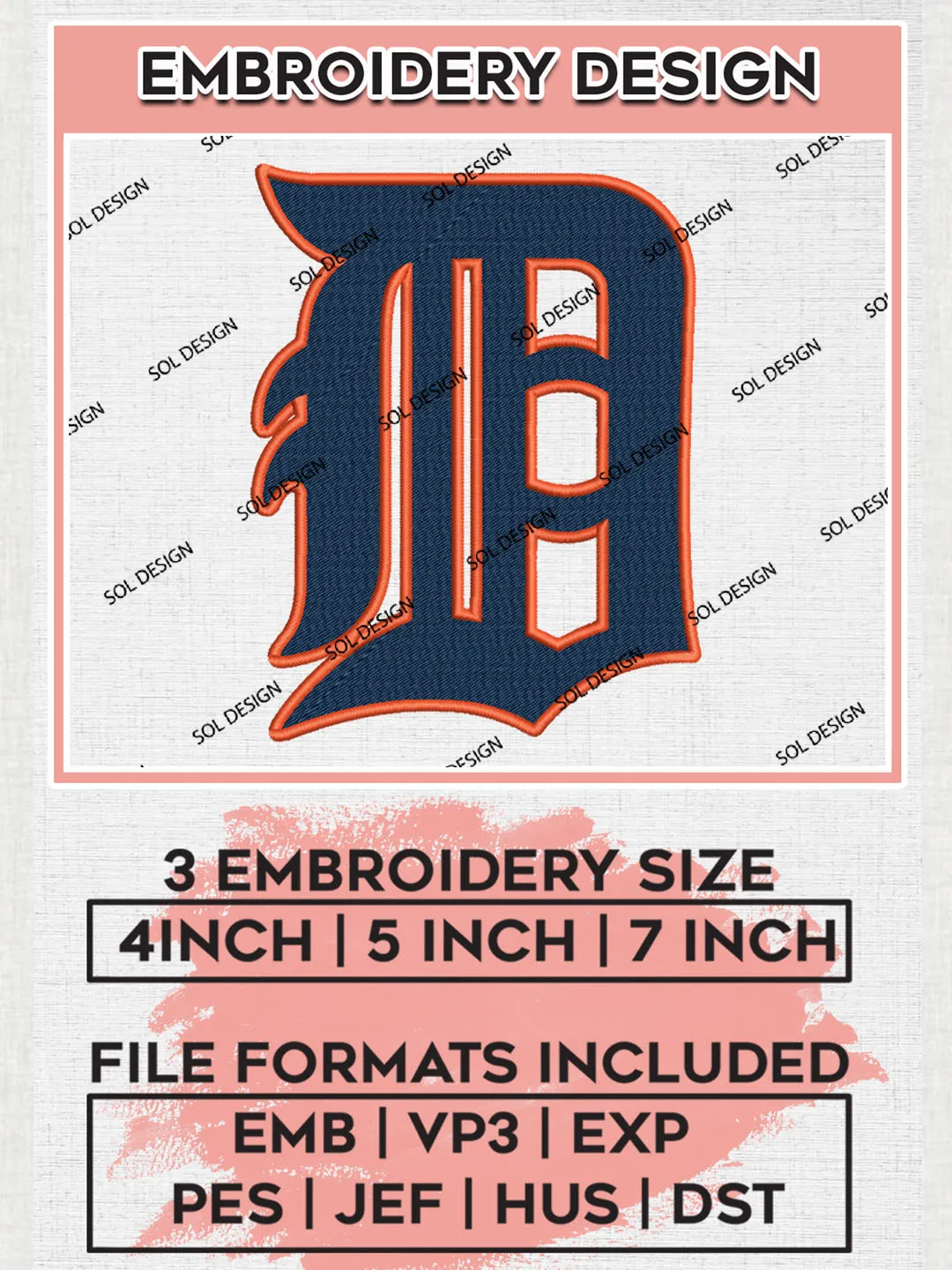 MLB Detroit Tigers D Word Logo Embroidery Files, MLB Detroit Tigers ...