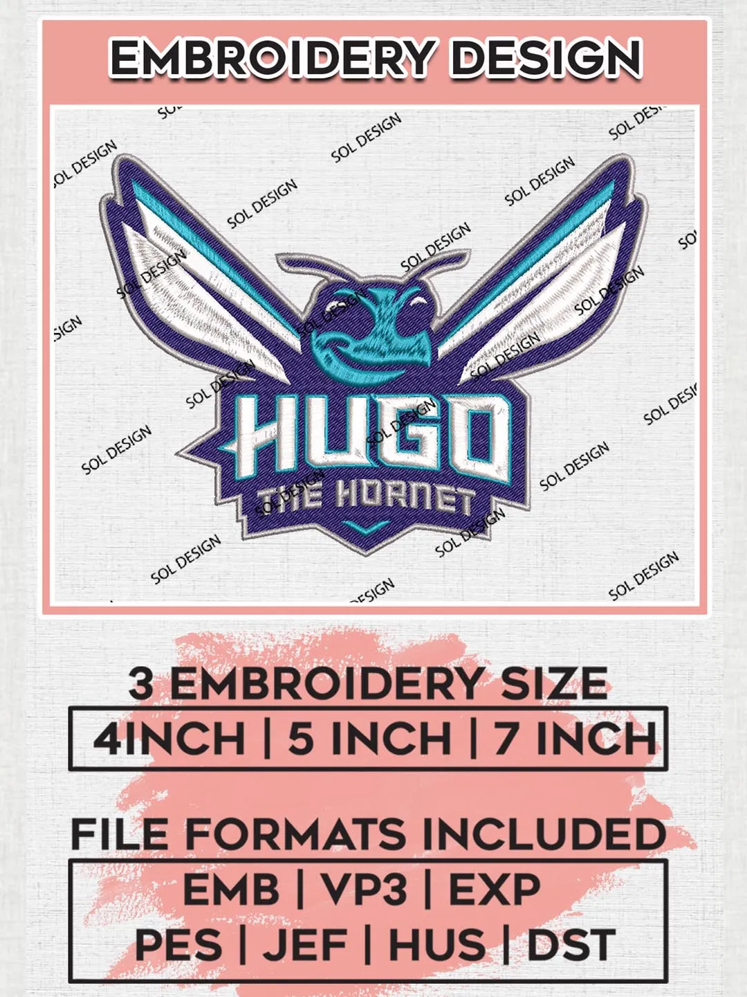 Charlotte Hornets Logo Embroidery Design Files, NBA Hornets Embroidery ...