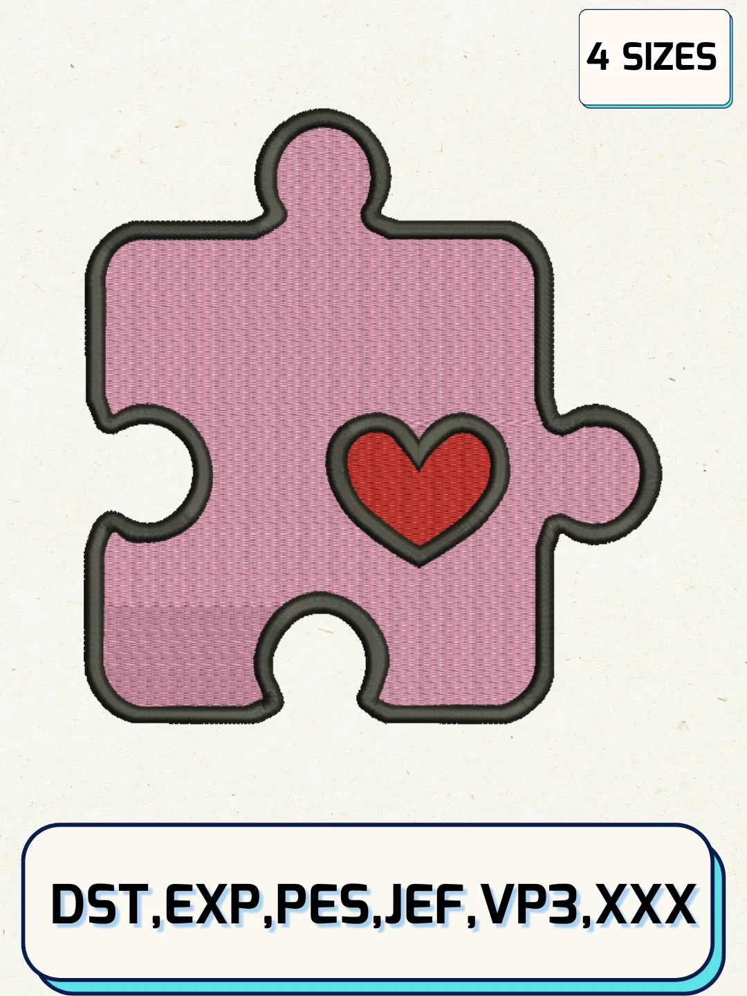 Machine embroidery Set of 4 designs of hearts